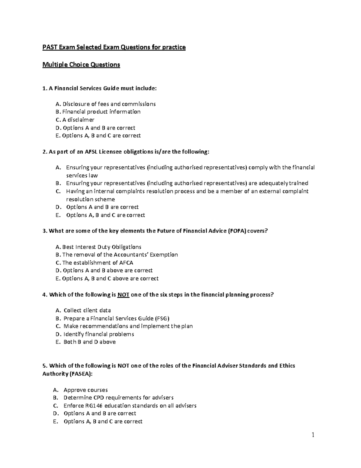 PAST Exam Selected Practice Exam Questions Updated - PAST Exam Selected ...