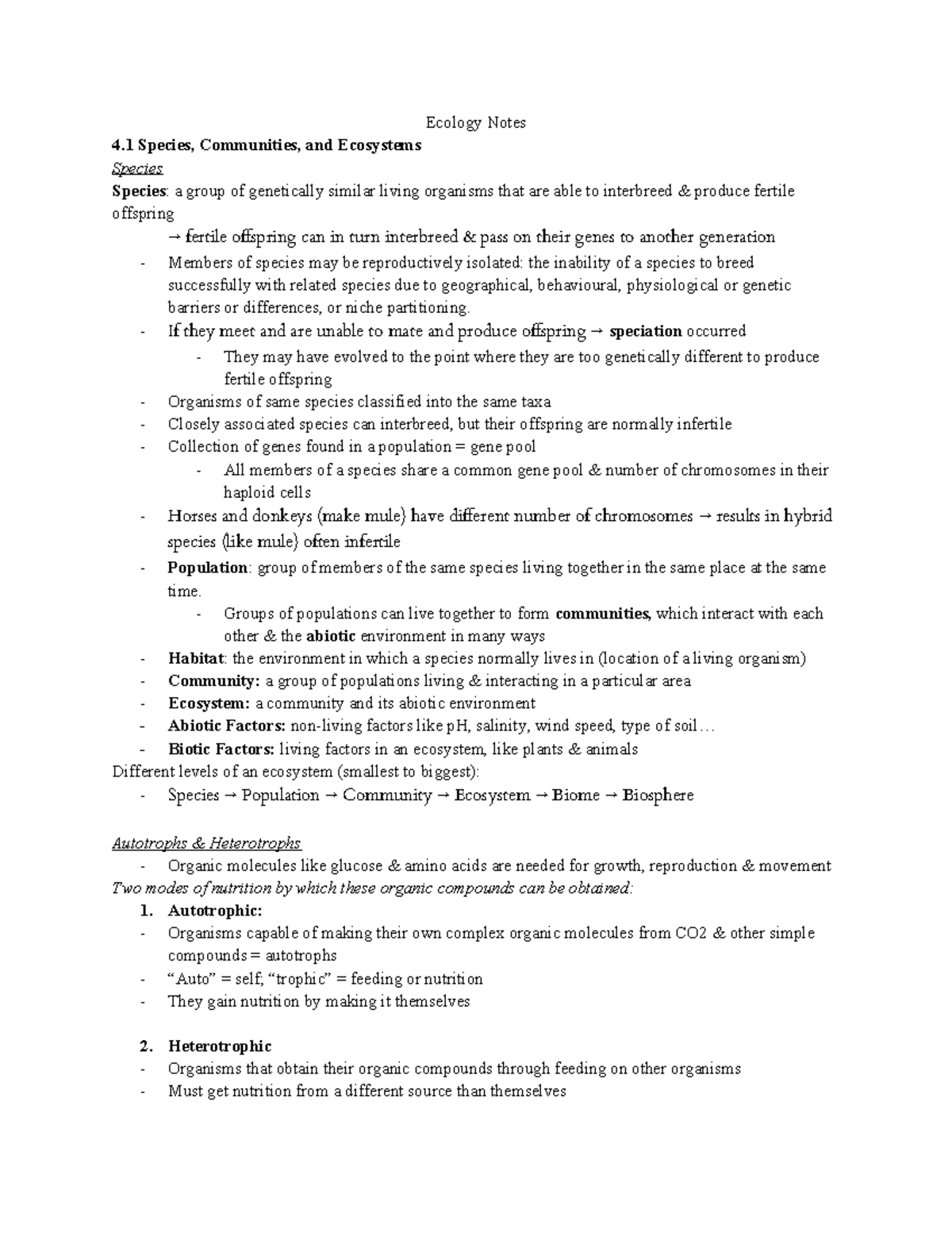 Ecology Lecture Notes - Ecology Notes 4 Species, Communities, and ...