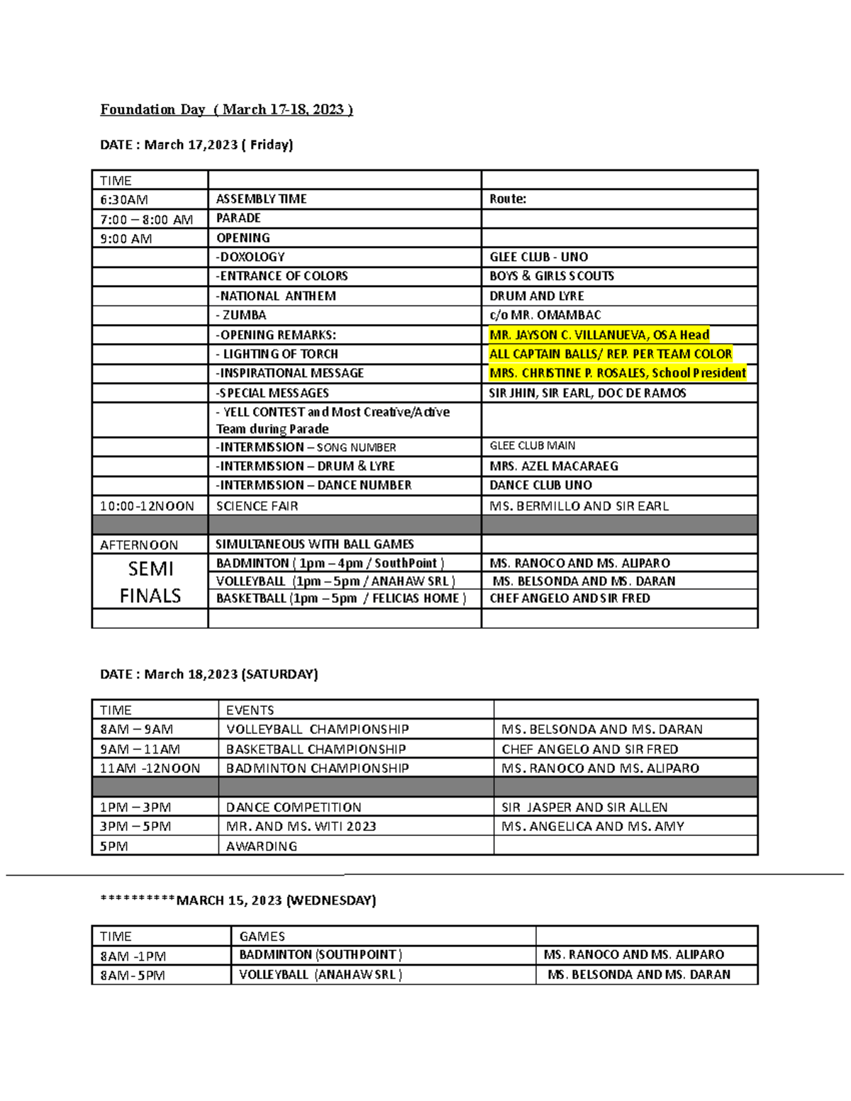 Program OF Foundation DAY 2023 - Foundation Day ( March 17-18, 2023 ...
