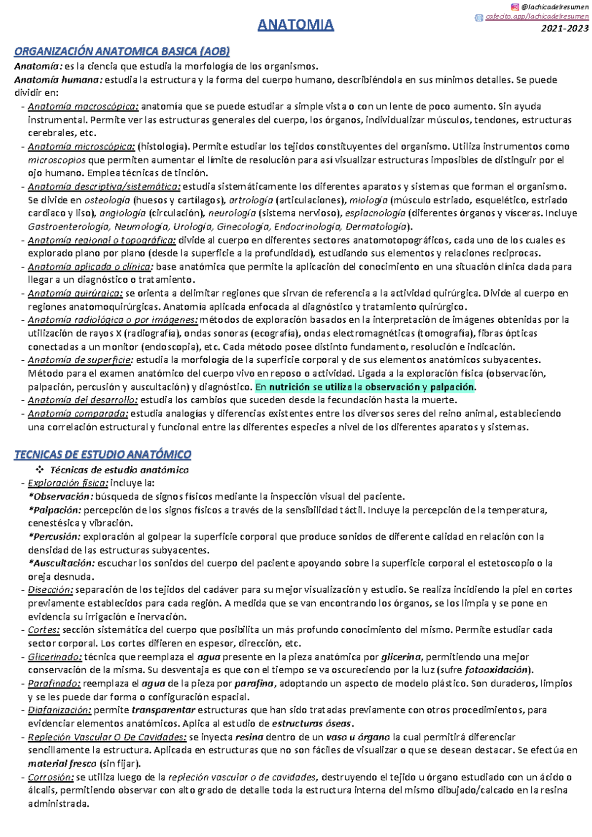 R. Anatomía 1°P - ANATOMIA ORGANIZACIÓN ANATOMICA BASICA (AOB) Anatomía ...