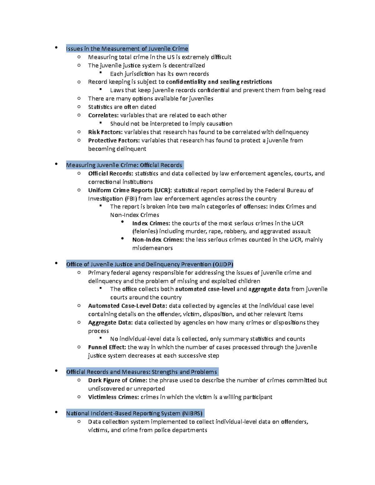 Ch. 3 Notes - Issues in the Measurement of Juvenile Crime o Measuring ...