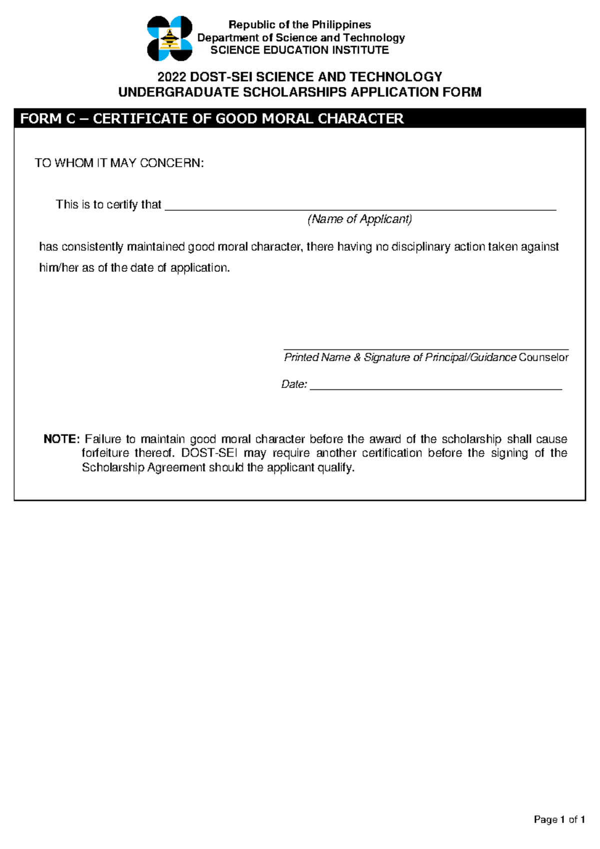 Form-C-1 - form for DOST Program - Republic of the Philippines Department of Science and ...