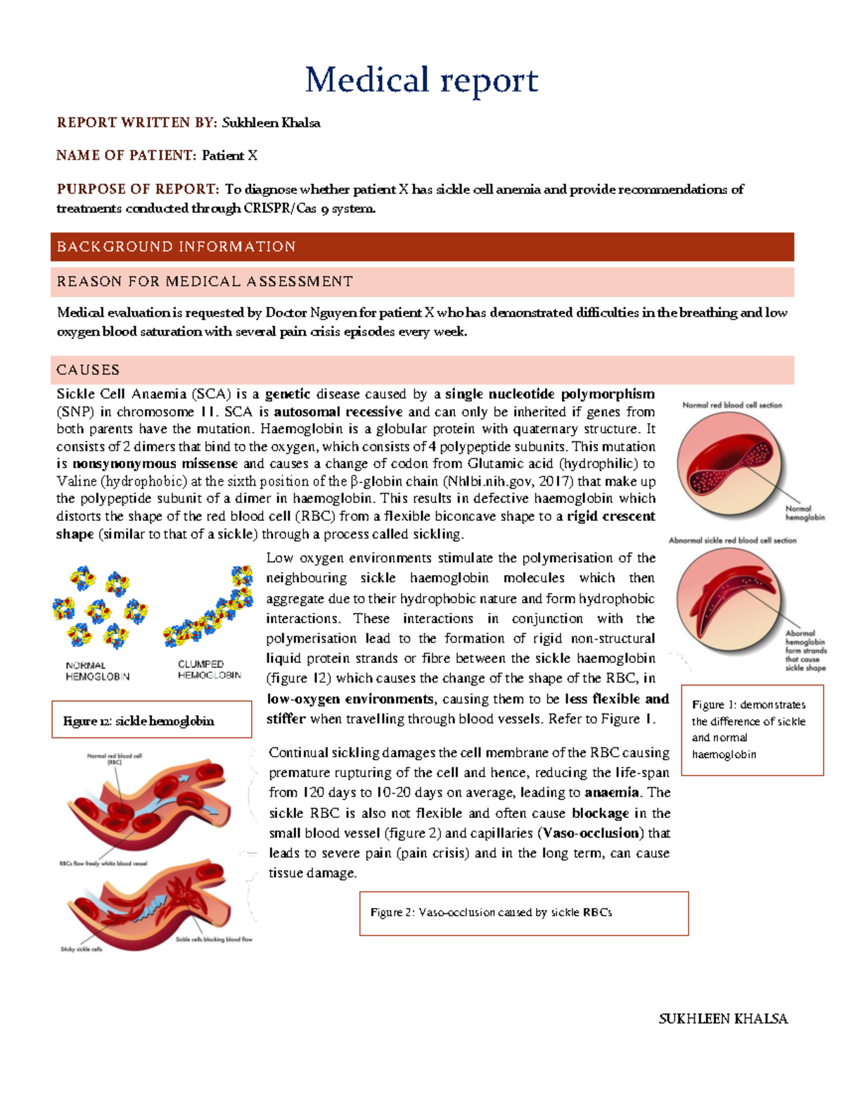 Biology Depth Study - SUKHLEEN KHALSA Medical report REPORT WRITTEN BY ...