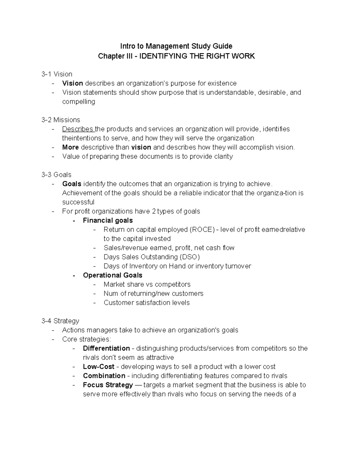 Int Mgm Study Guide 3 - Intro to Management Study Guide Chapter III ...