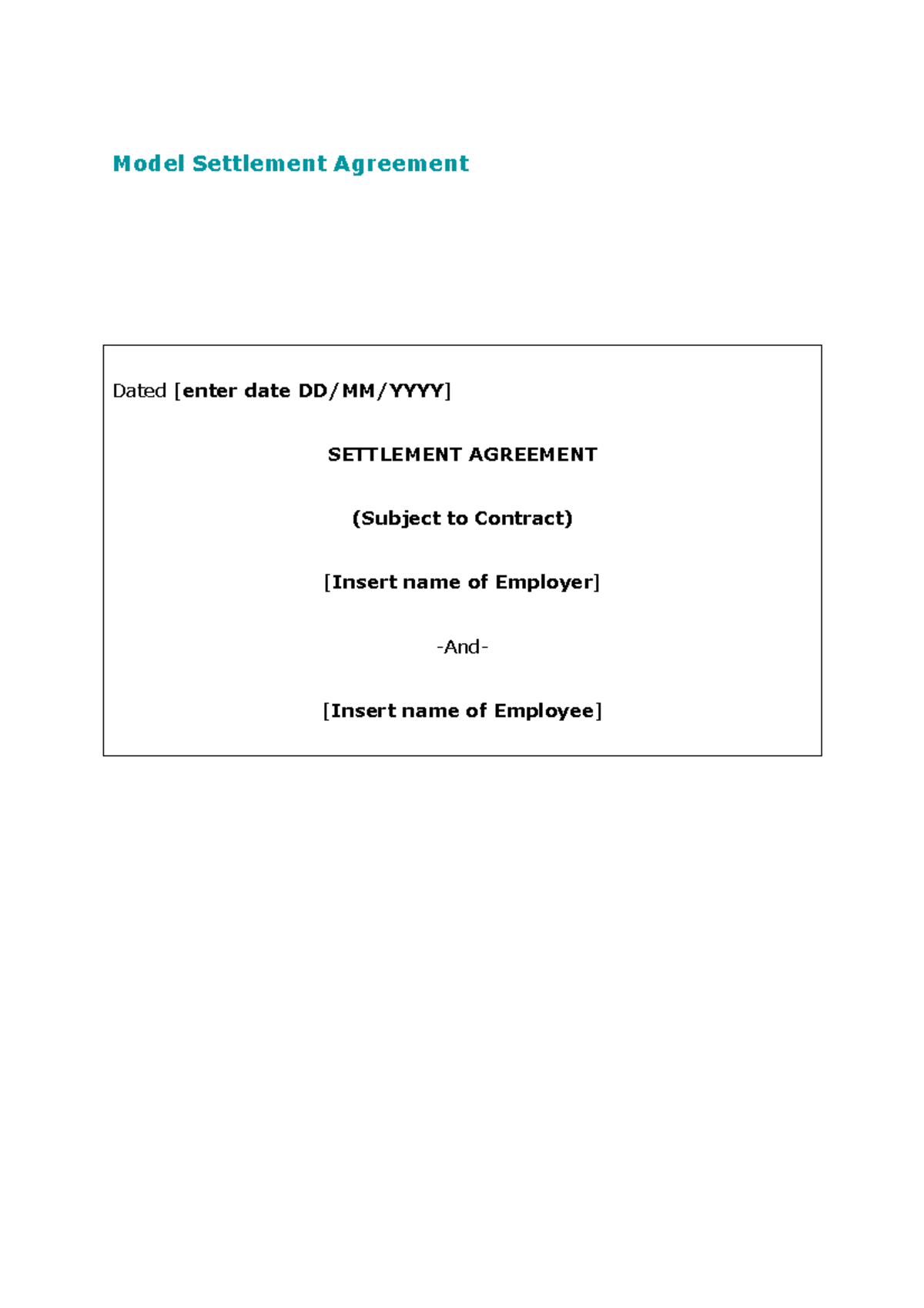 Model Settlement Agreement - Model Settlement Agreement Dated [ enter ...