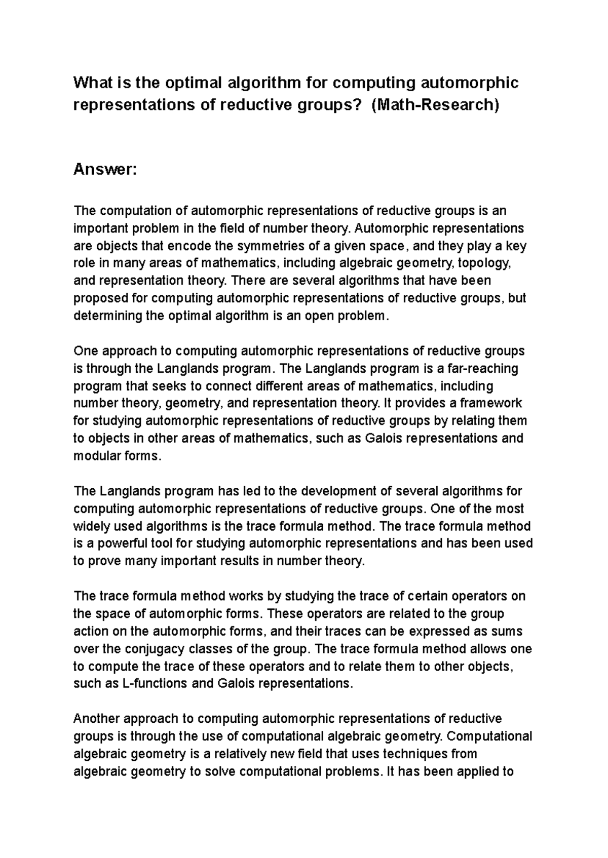 What Is The Optimal Algorithm For Computing Automorphic Representations