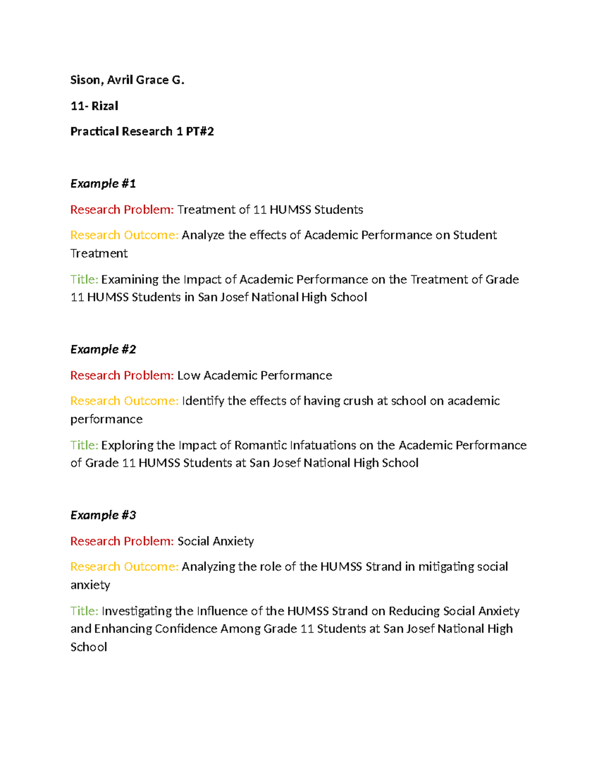 Research Title for PT2 - nothimng - Sison, Avril Grace G. 11- Rizal ...
