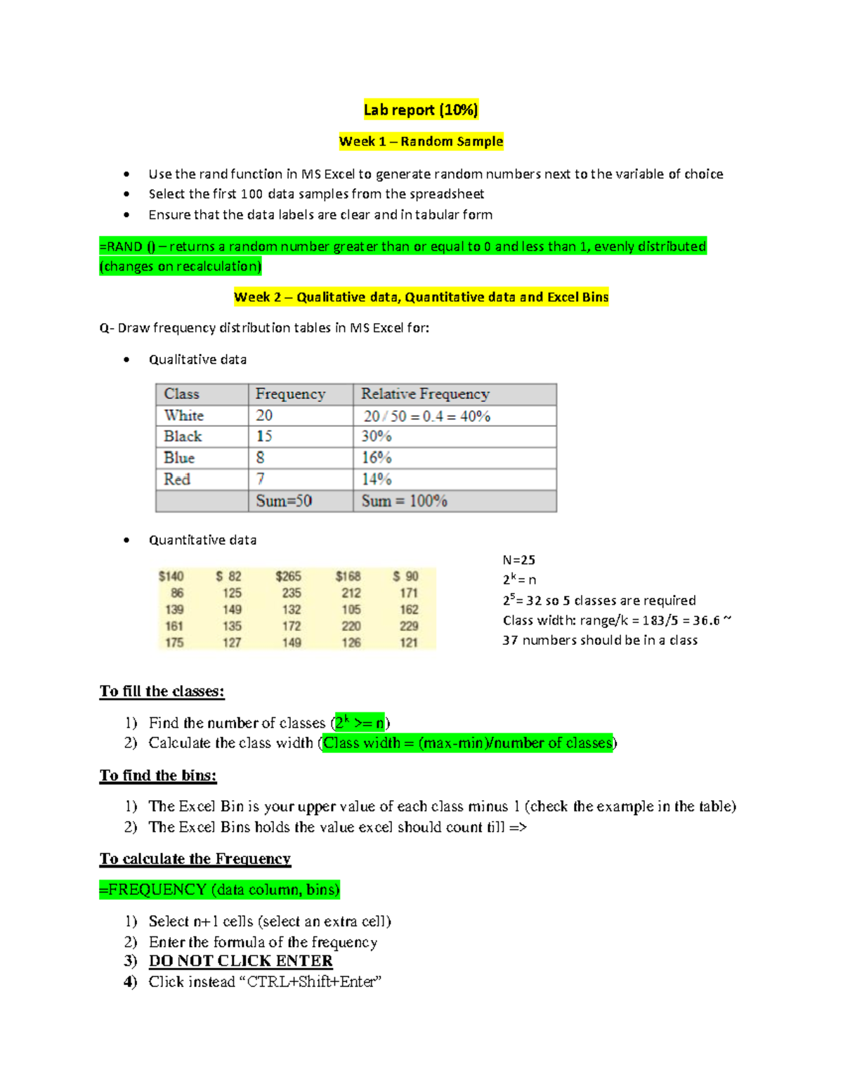 Lab report (10%) Open Book - Lab report (10%) Week 1 – Random Sample ...
