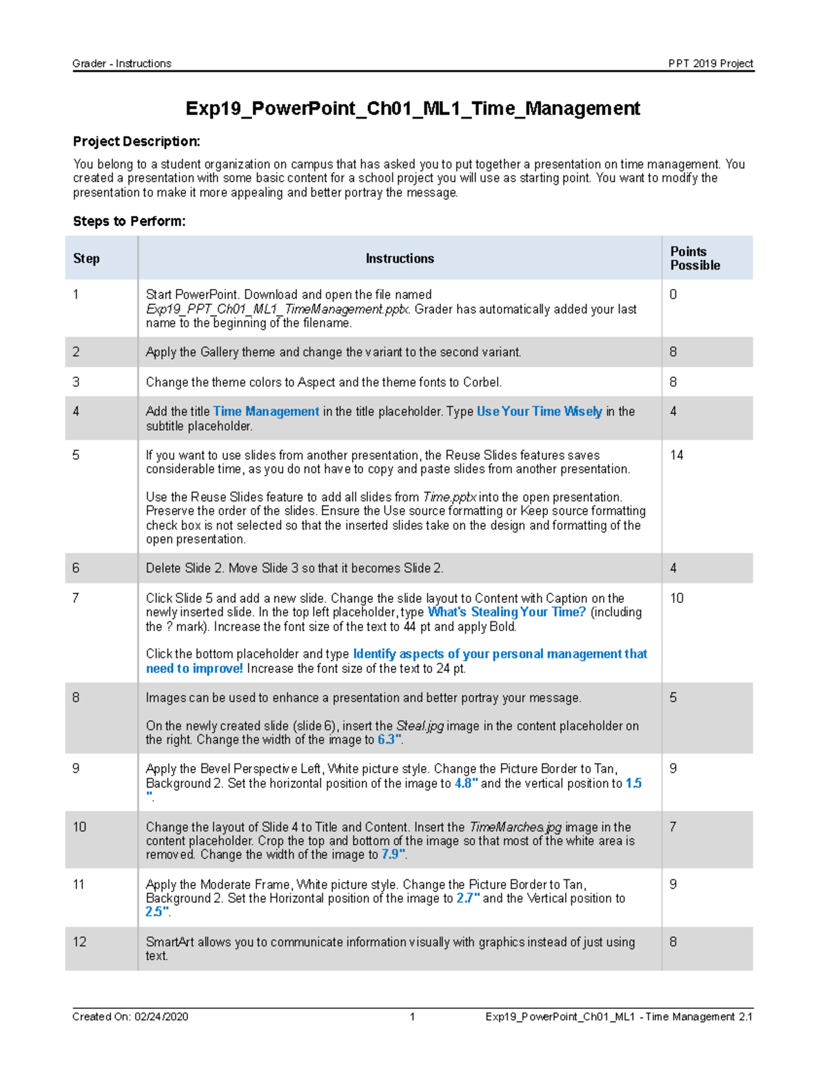 Exp19 Power Point Ch01 ML1 Time Management Instructions - Grader ...