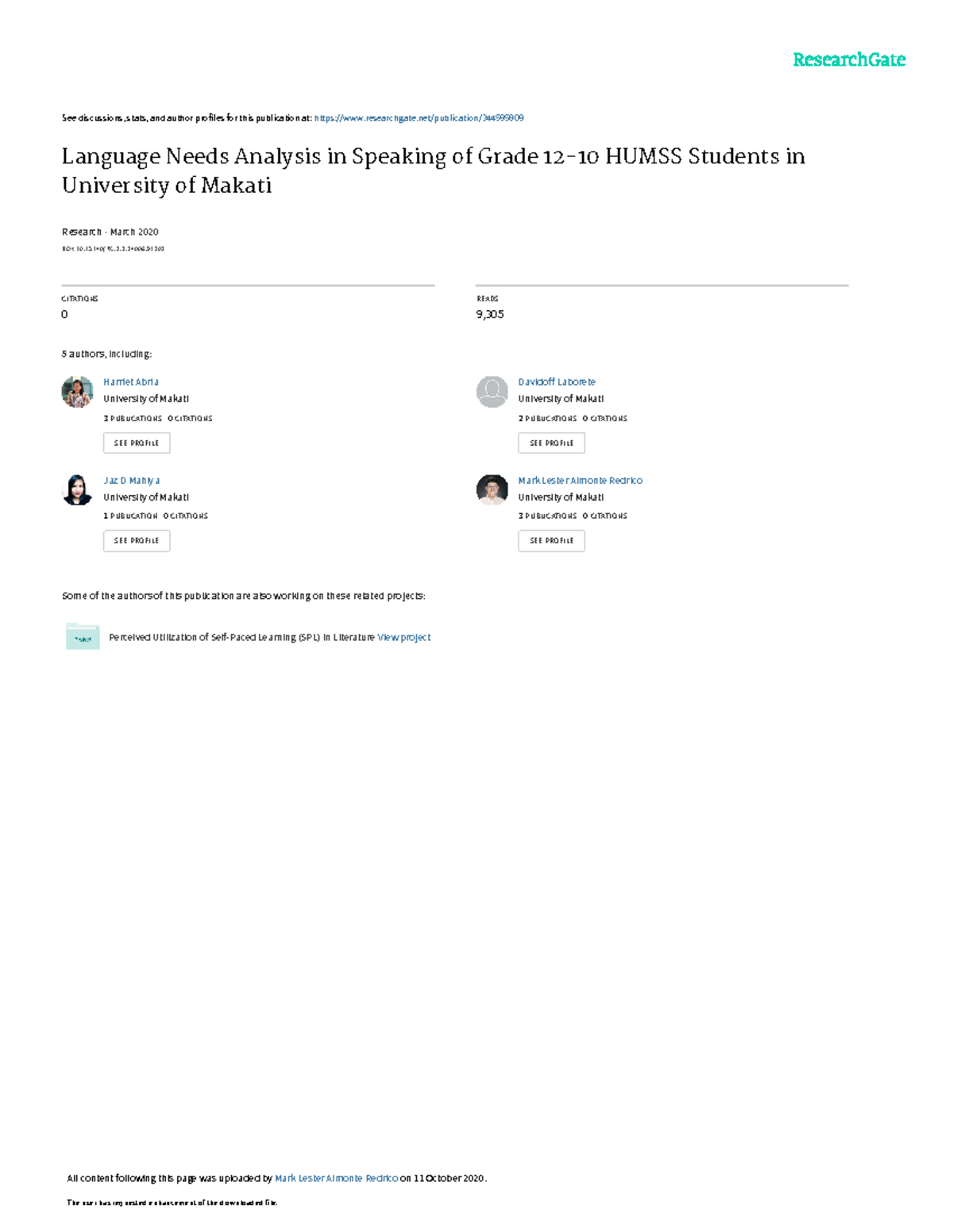 Language Needs Analysisin Speakingof Grade 12-10 Humssstudentsin ...