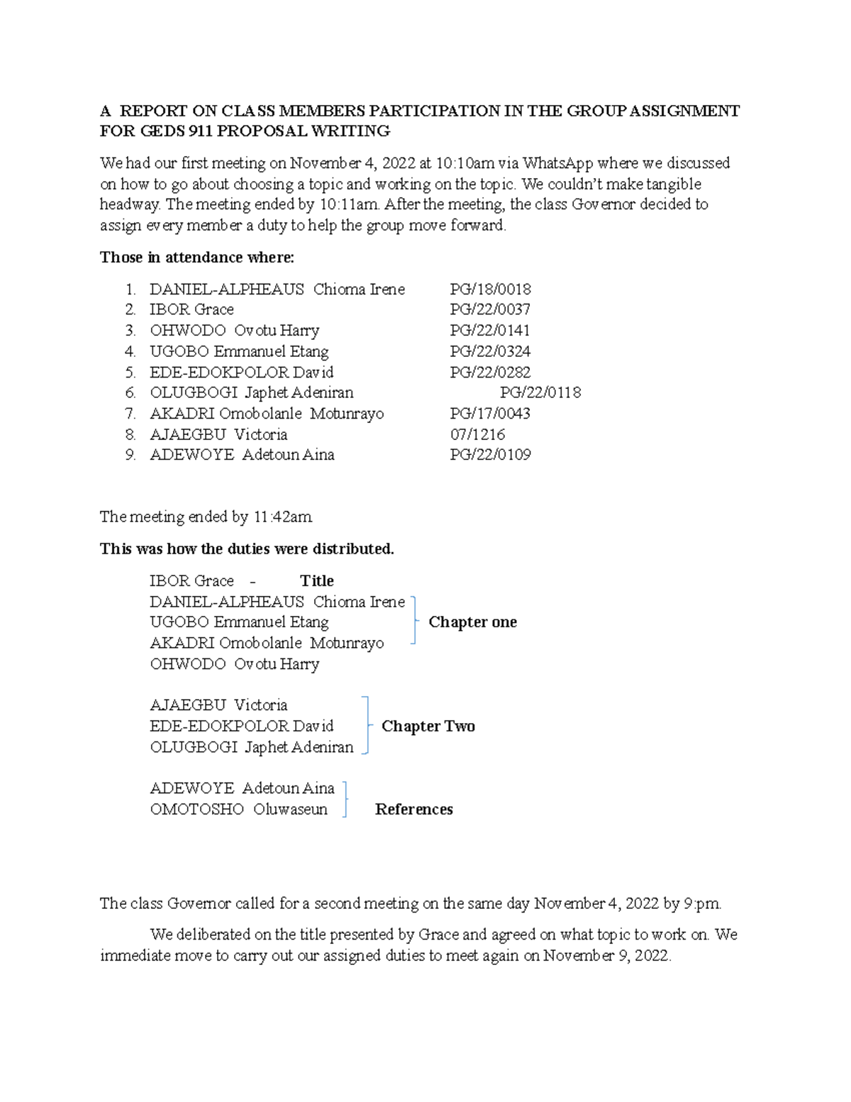 A Report ON Class Members Participation IN THE Group Assignment FOR ...