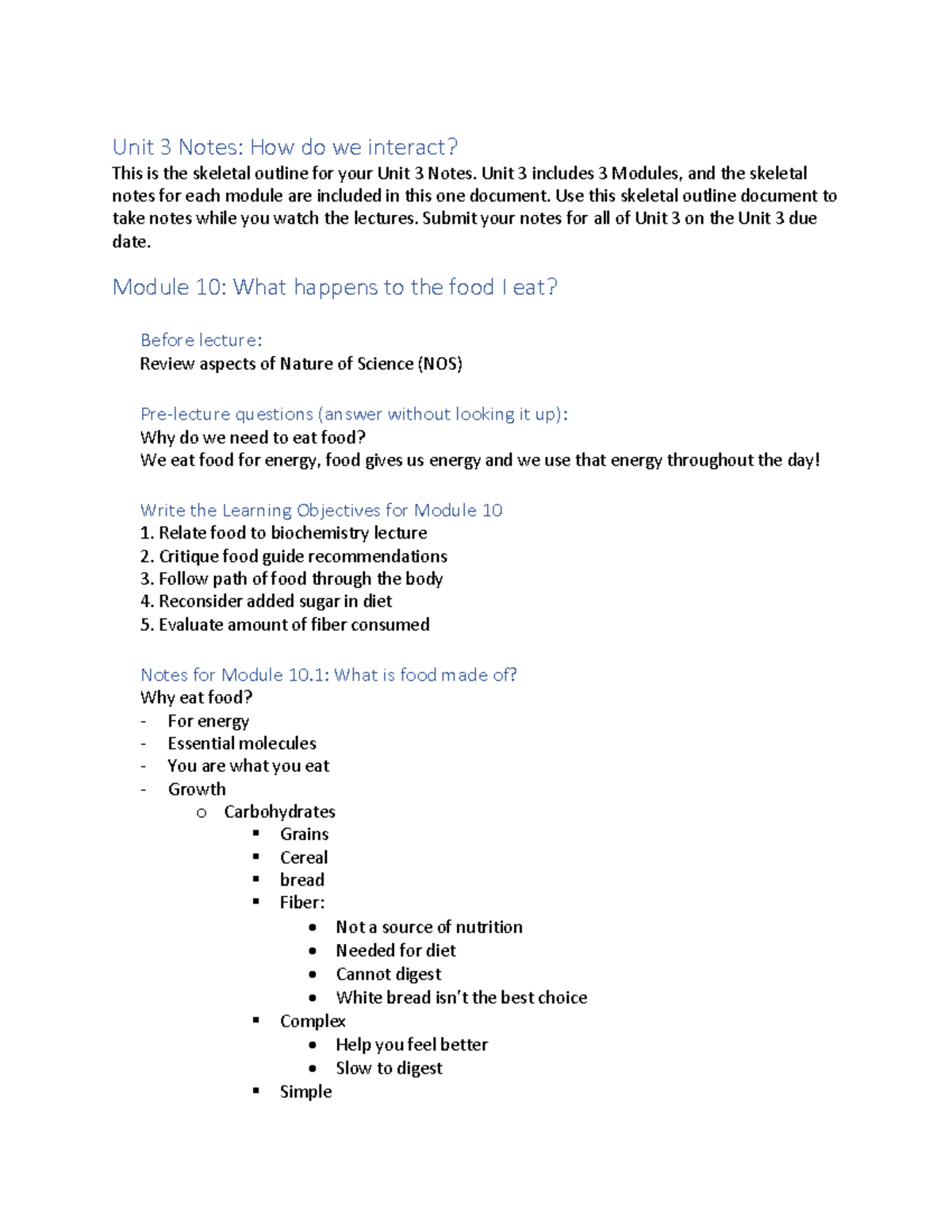 Unit 3 skeletal notes - Unit 3 Notes: How do we interact? This is the ...