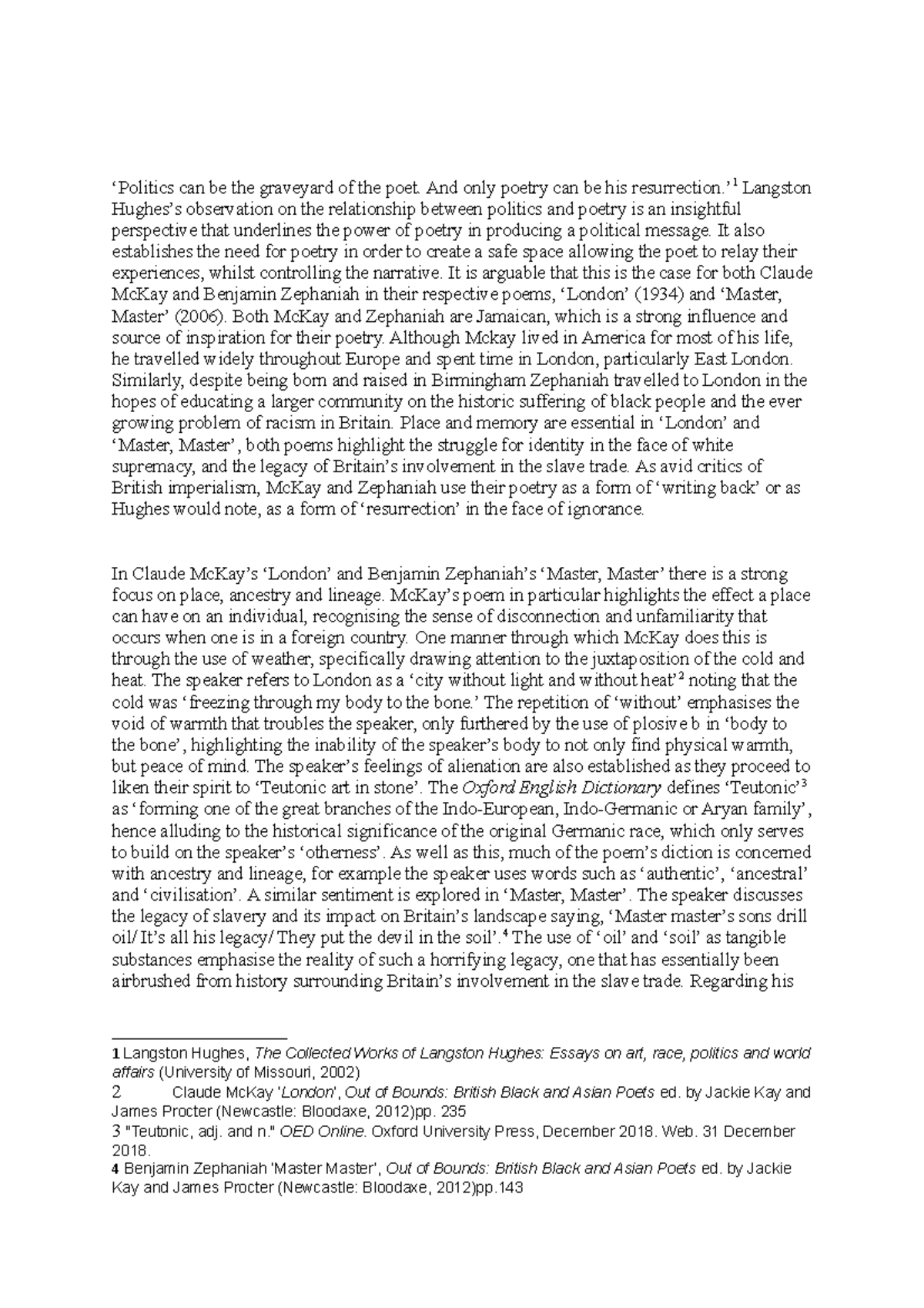 Assignment 3 poetry comparison essay - ‘Politics can be the graveyard ...