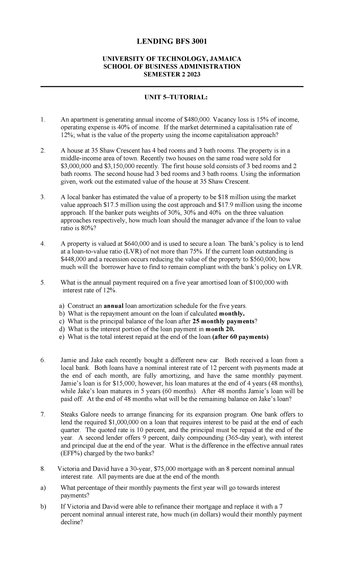 Unit 5 tutorial revised - LENDING BFS 3001 UNIVERSITY OF TECHNOLOGY ...