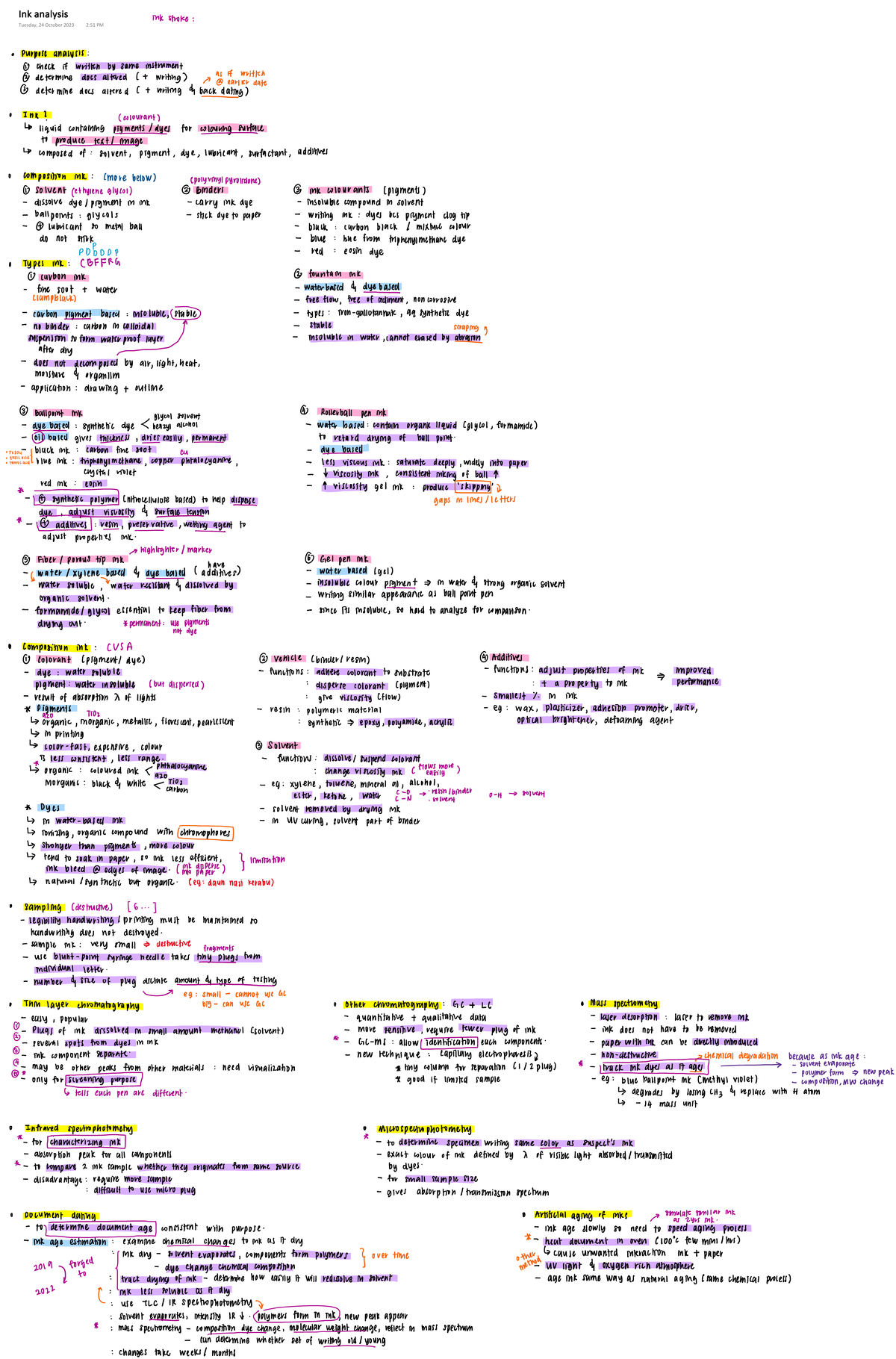 Ink analysis - Notes from the lecture class - Forensic Chemistry - Ink ...