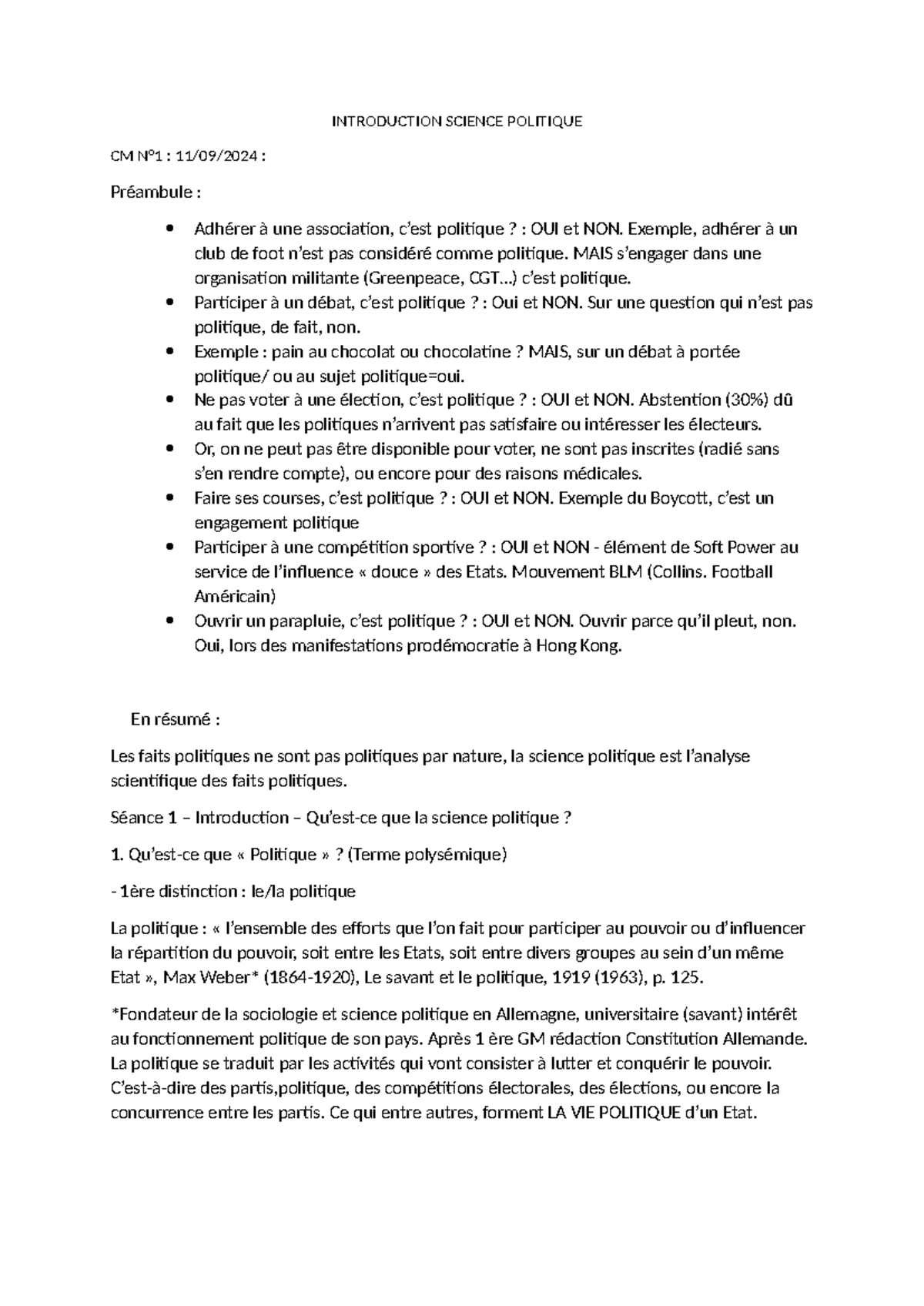 CM science-politique - cm cours - INTRODUCTION SCIENCE POLITIQUE CM N°1 ...