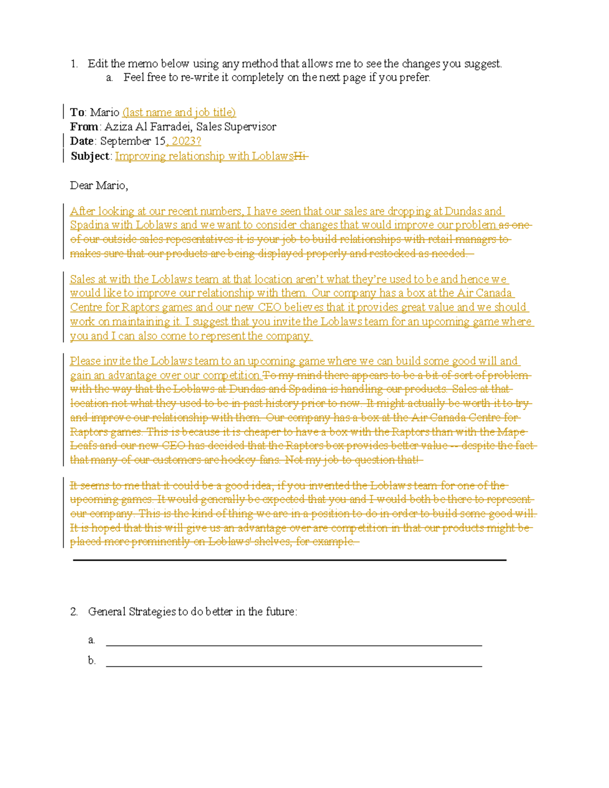 Class 2 Exercise - Edit the memo below using any method that allows me ...