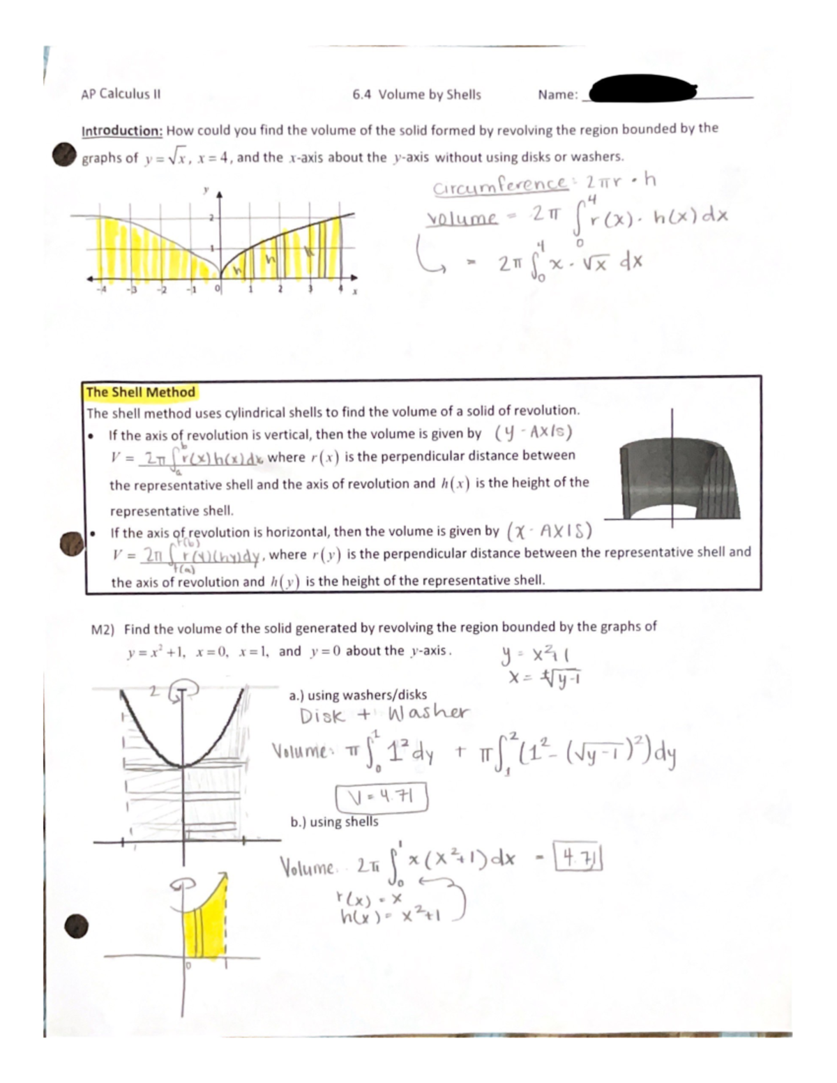 Calculus II - Volume By Shells - MA 1723 - Studocu