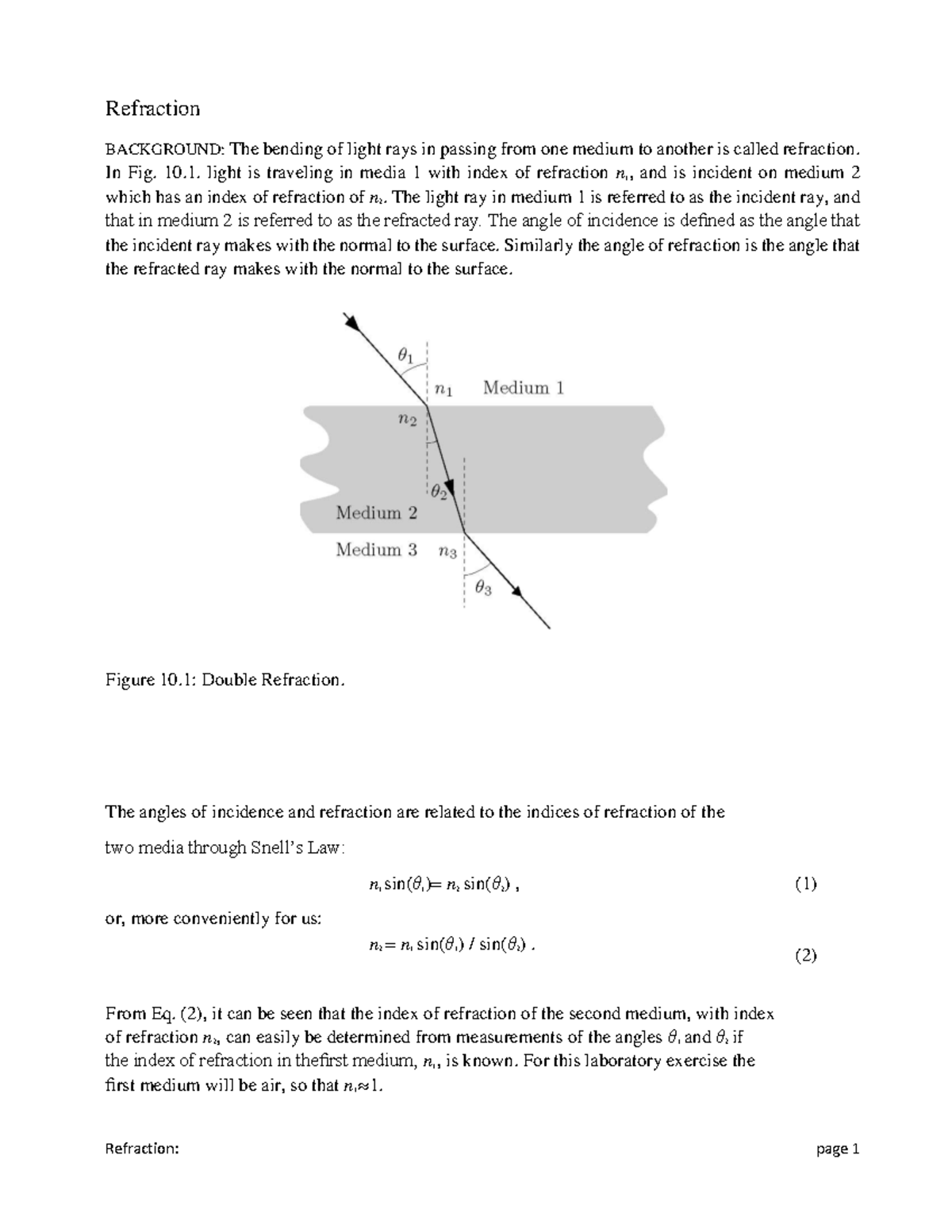 10 refraction - Refraction: page 1 Refraction BACKGROUND: The bending ...