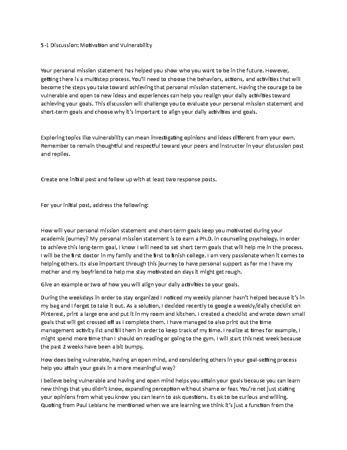 Module 5 Discussion: Motivation and Vulnerability - 5-1 Discussion: Motivation and Vulnerability ...