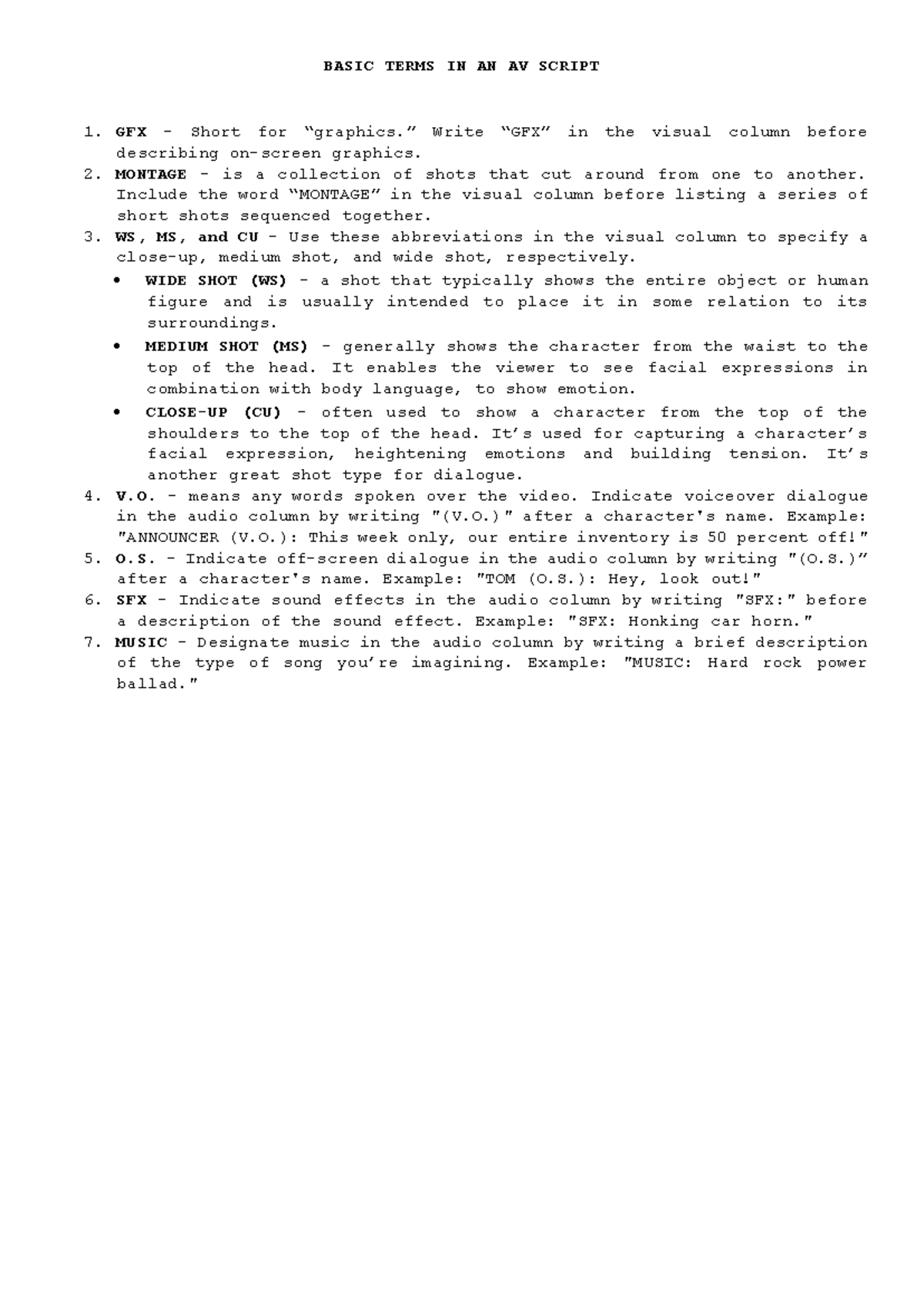 Basic Terms IN AN AV Script and Sample - BASIC TERMS IN AN AV SCRIPT 1 ...
