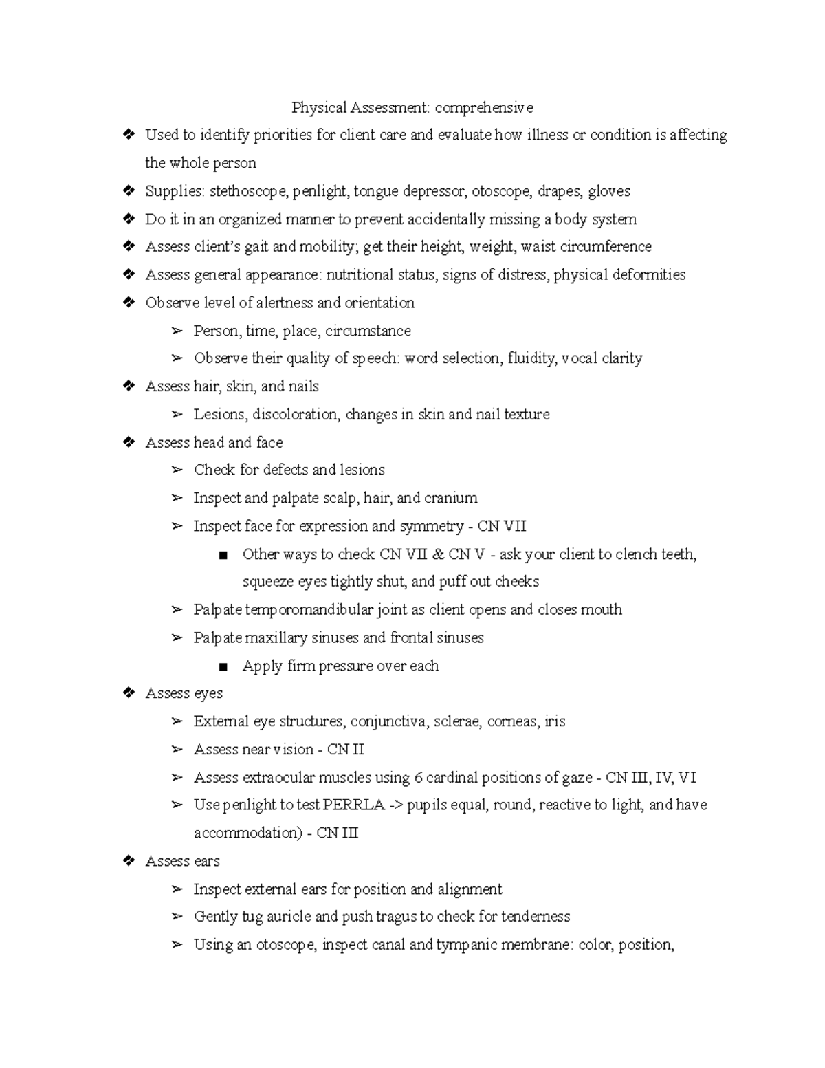 Physical Assessment comprehensive - Studocu