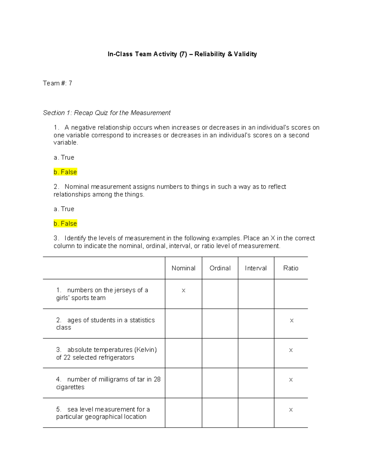 class activity for adpr - In-Class Team Activity (7) – Reliability ...