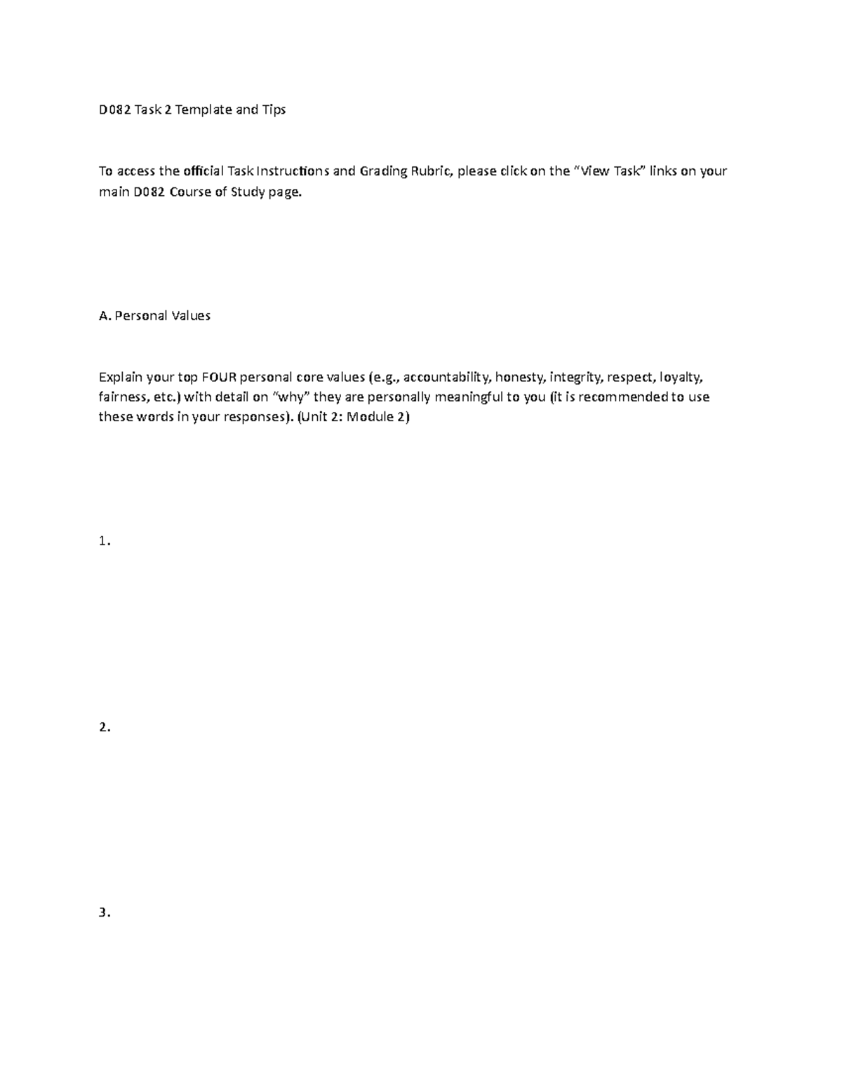 D082 Task 2 Template and Tips - ck on the “View Task” links on your A ...