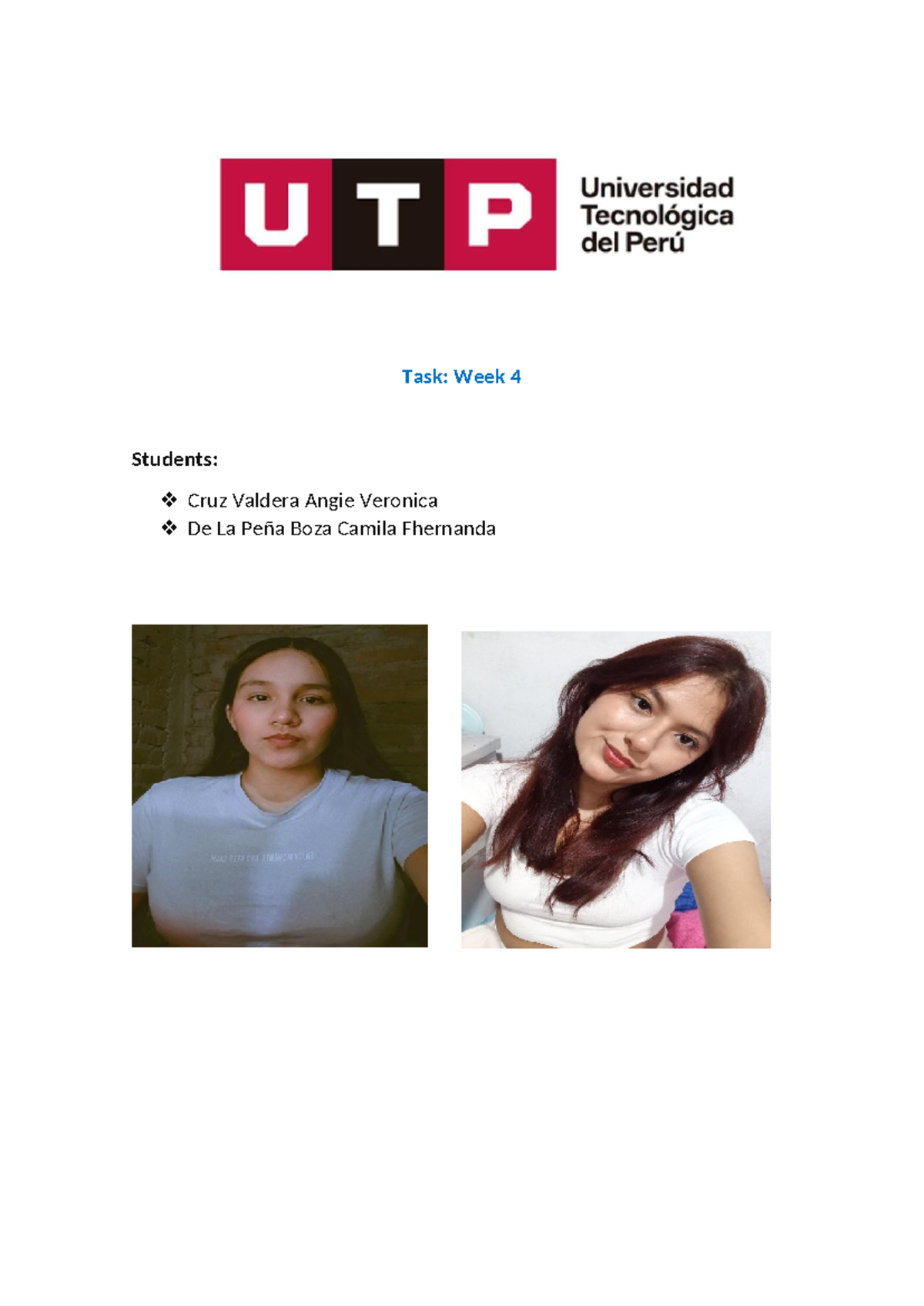 Task4_seemana 4 - Ingles II - Task: Week 4 Students: Cruz Valdera Angie Veronica De La Peña Boza ...