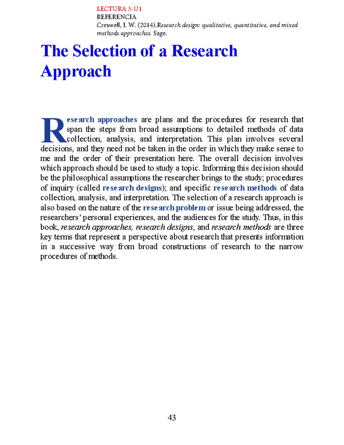 3-U1 The selection of a Research Approach - R The Selection of a ...