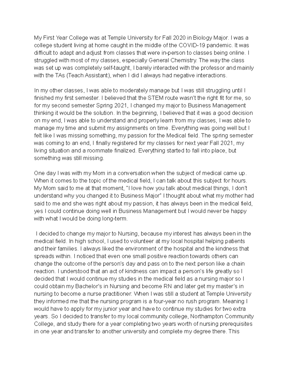 Untitled document - key - My First Year College was at Temple ...
