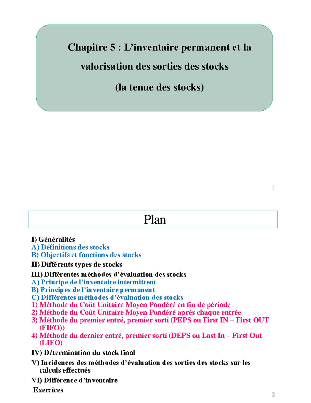 Chapitre 5 L Inventaire Permanent DES Stocks S3 2021 2022 LE 22 ...