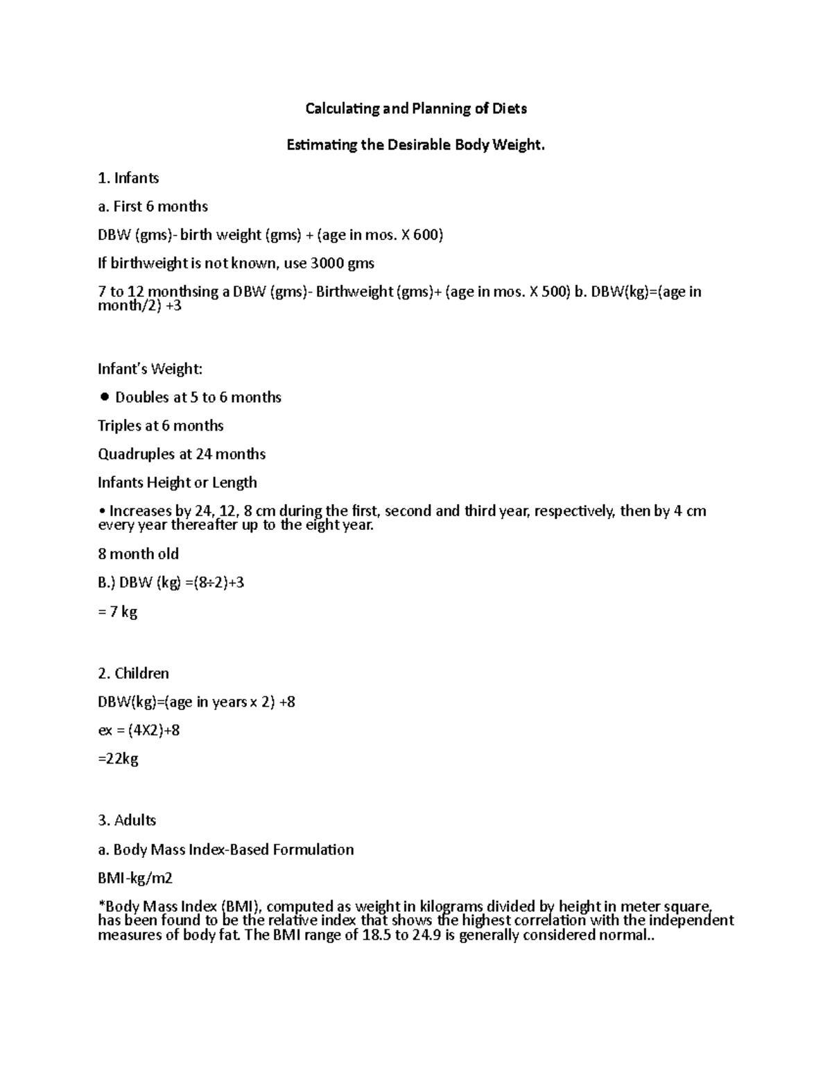 Estimating the Desirable Body Weight(DBW) - Calculating and Planning of ...
