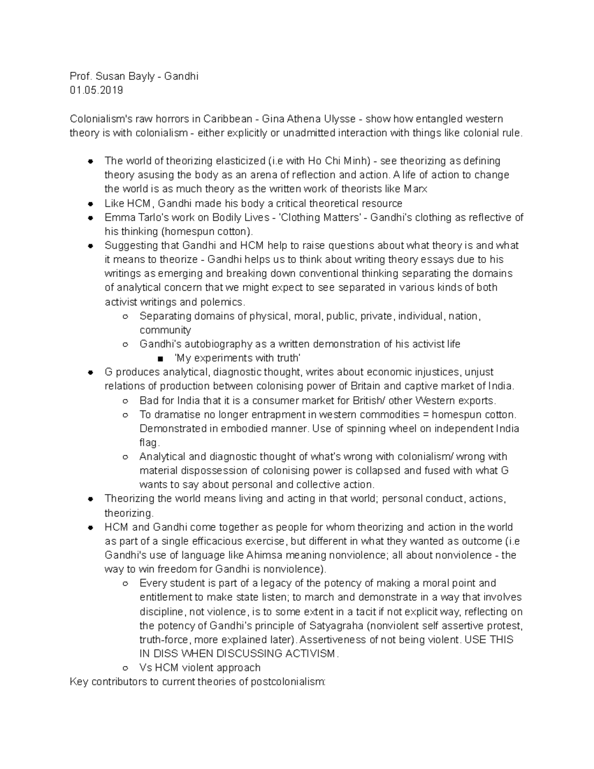 World Theory Gandhi - Lecture notes 20 - Prof. Susan Bayly - Gandhi 01 ...