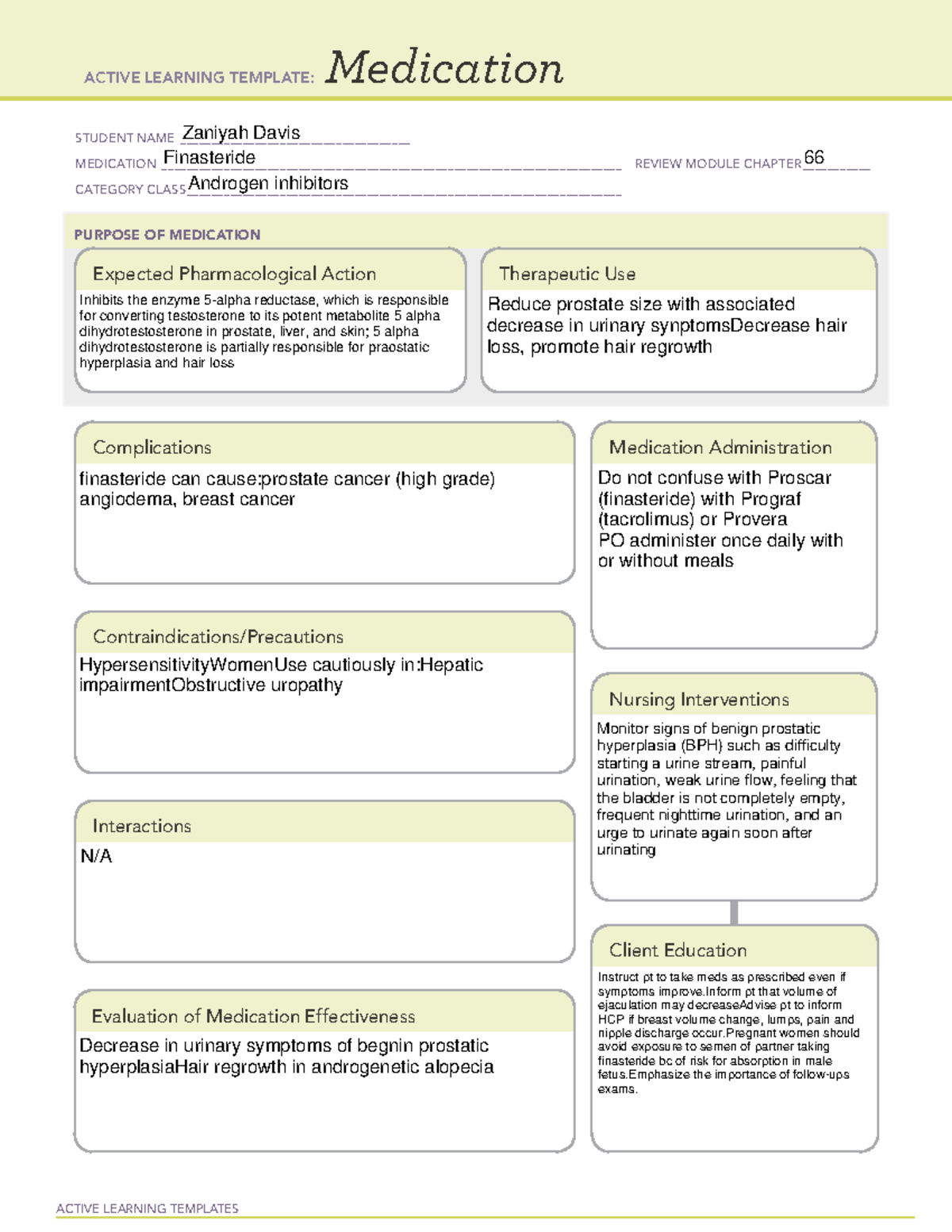 Finasteride - Medication - ACTIVE LEARNING TEMPLATES Medication STUDENT ...