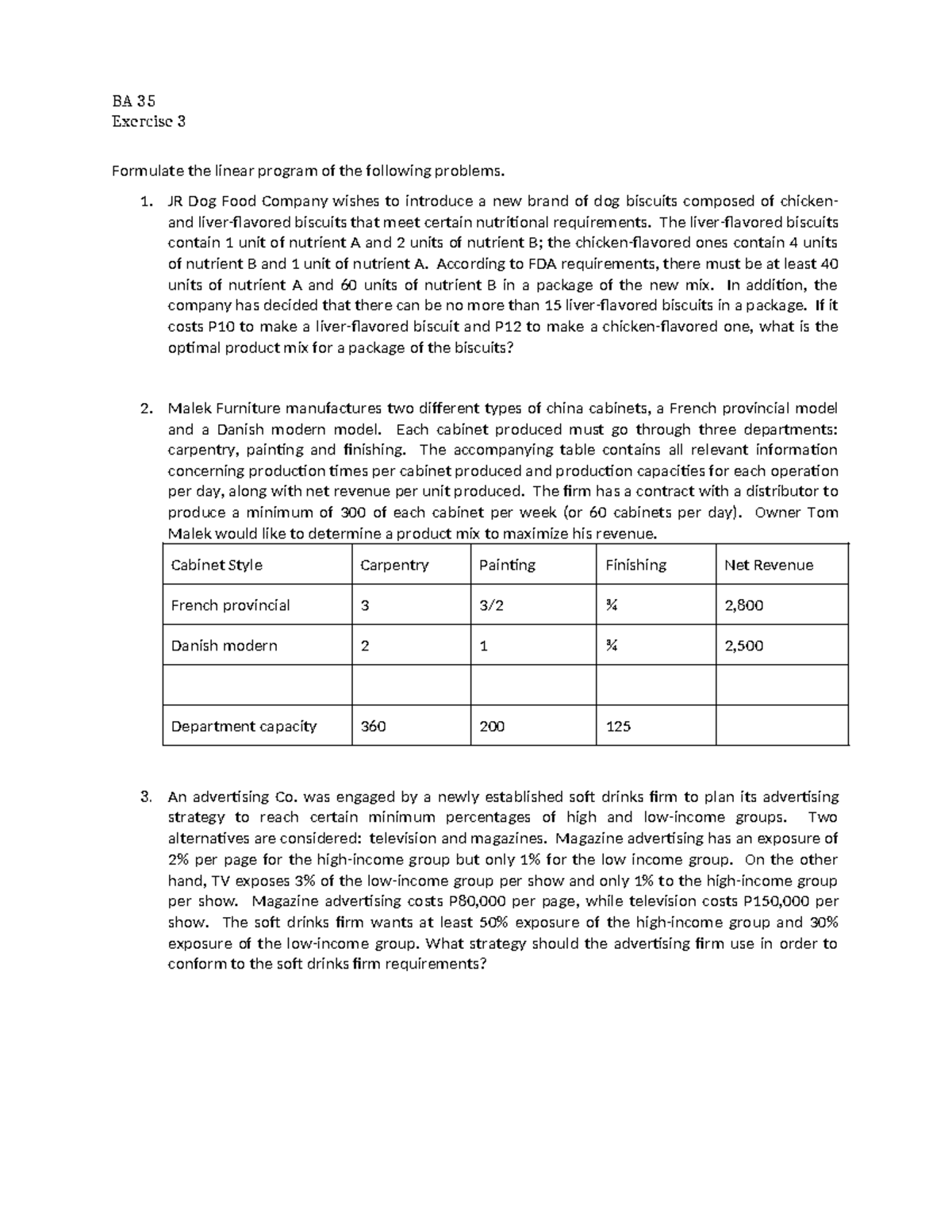 BA35 Exer3 - help you with your review - BA 35 Exercise 3 Formulate the ...