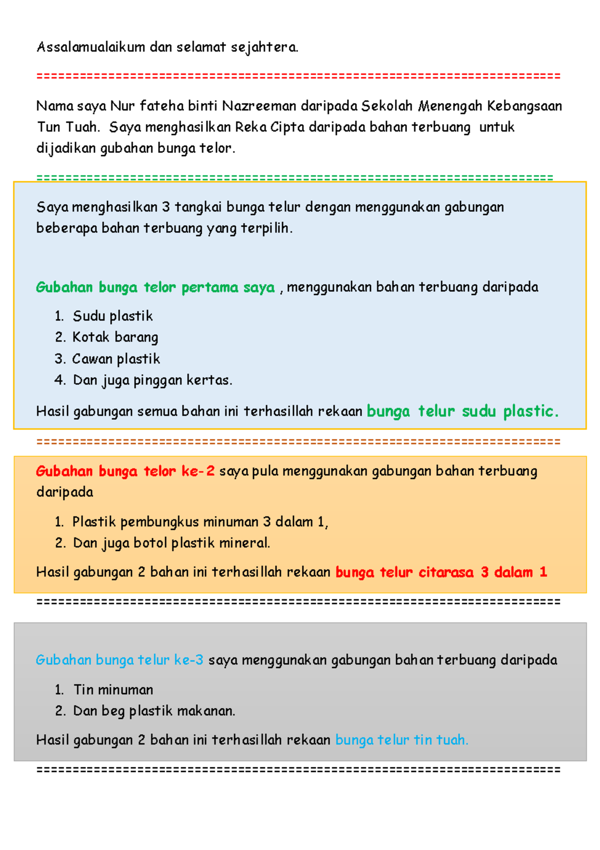 Bunga telur - not required - Assalamualaikum dan selamat sejahtera ...