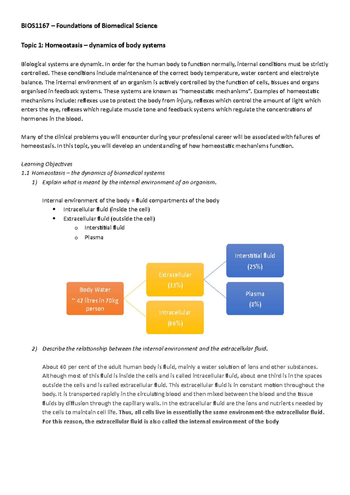 Summary - lecture 1-4 - BIOS1167 – Foundations of Biomedical Science ...