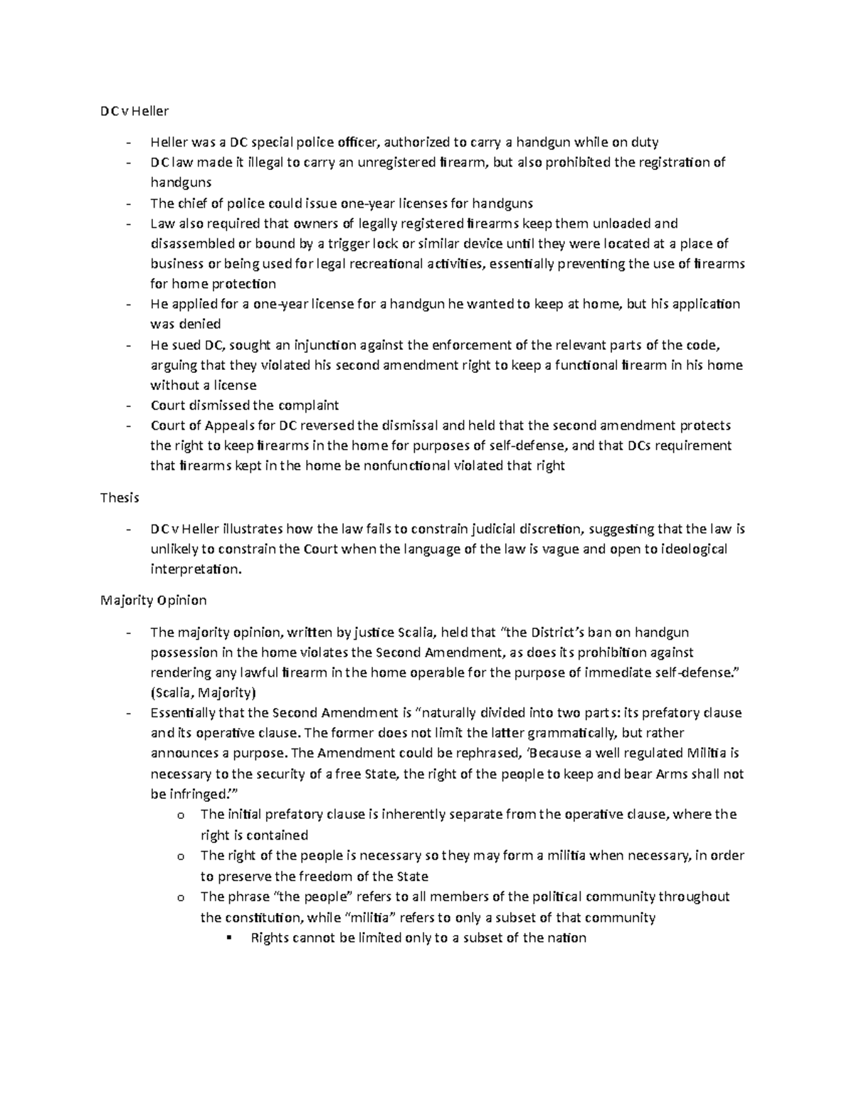DC v Heller Case Analysis Paper Outline - DC v Heller Heller was a DC special police officer ...