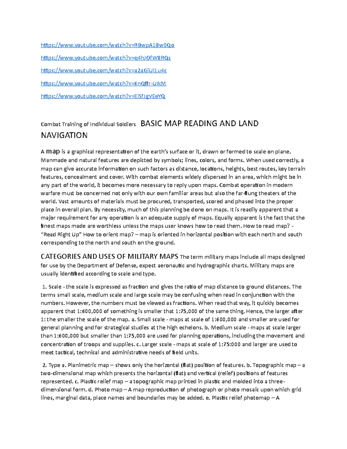 Combat Training of Individual Soldiers Basic MAP Reading AND LAND ...