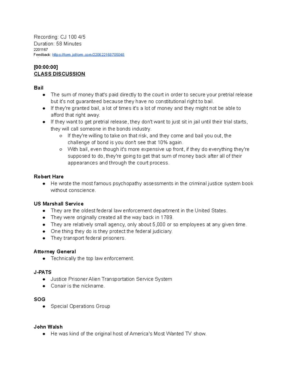 CJ 100 4 5 Summary Notes - Douglas Klutz - Recording: CJ 100 4 ...