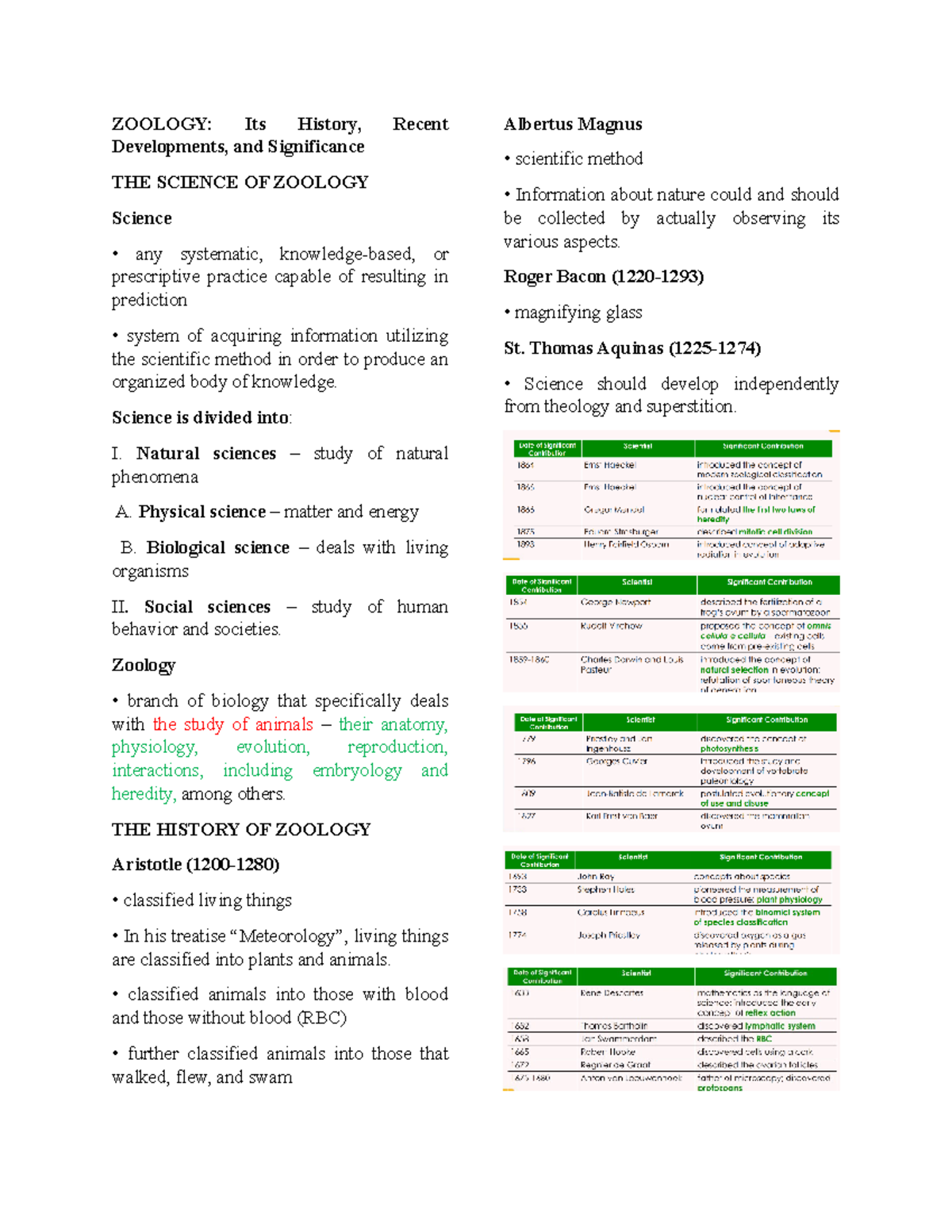 Zoology - Lesson 1 - ZOOLOGY: Its History, Recent Developments, and ...