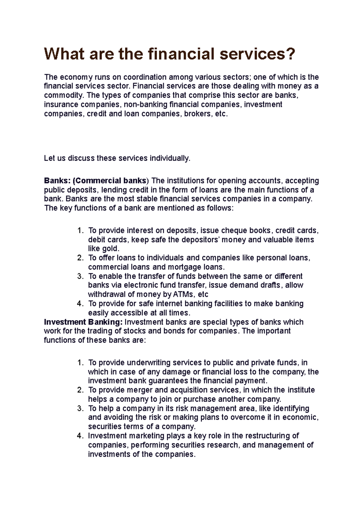 New Microsoft Word Document - What are the financial services? The ...