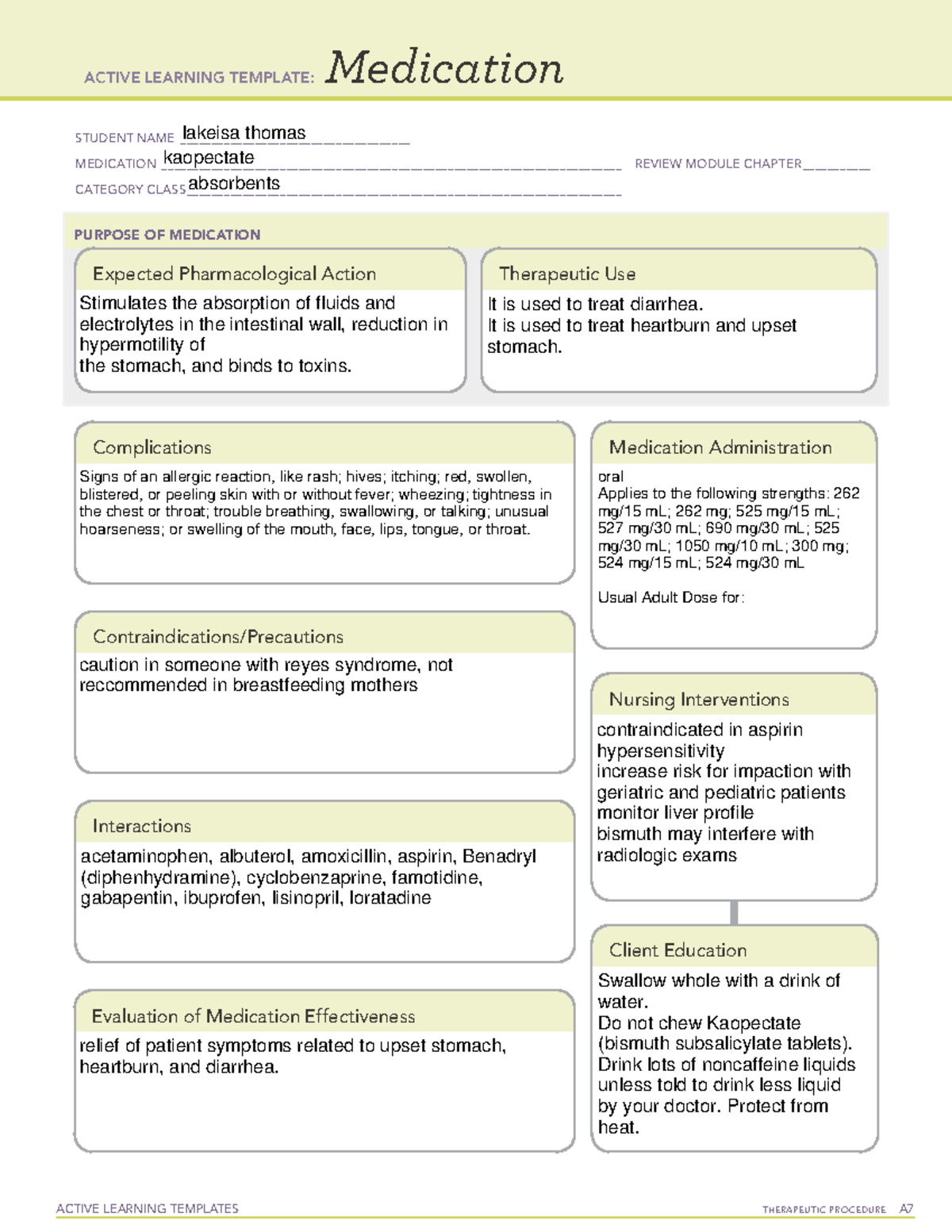 Absorbents - Drug card - ACTIVE LEARNING TEMPLATES THERAPEUTIC ...