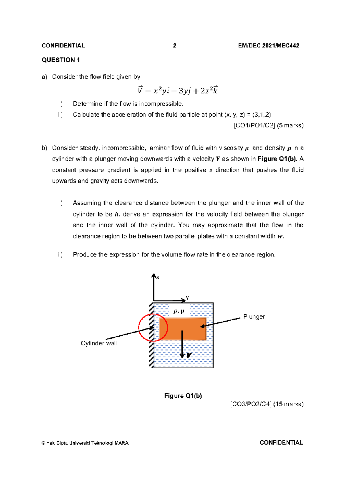 Practice Exam 1 (a) - QUESTION 1 a) Consider the flow field given by 𝑉 ...