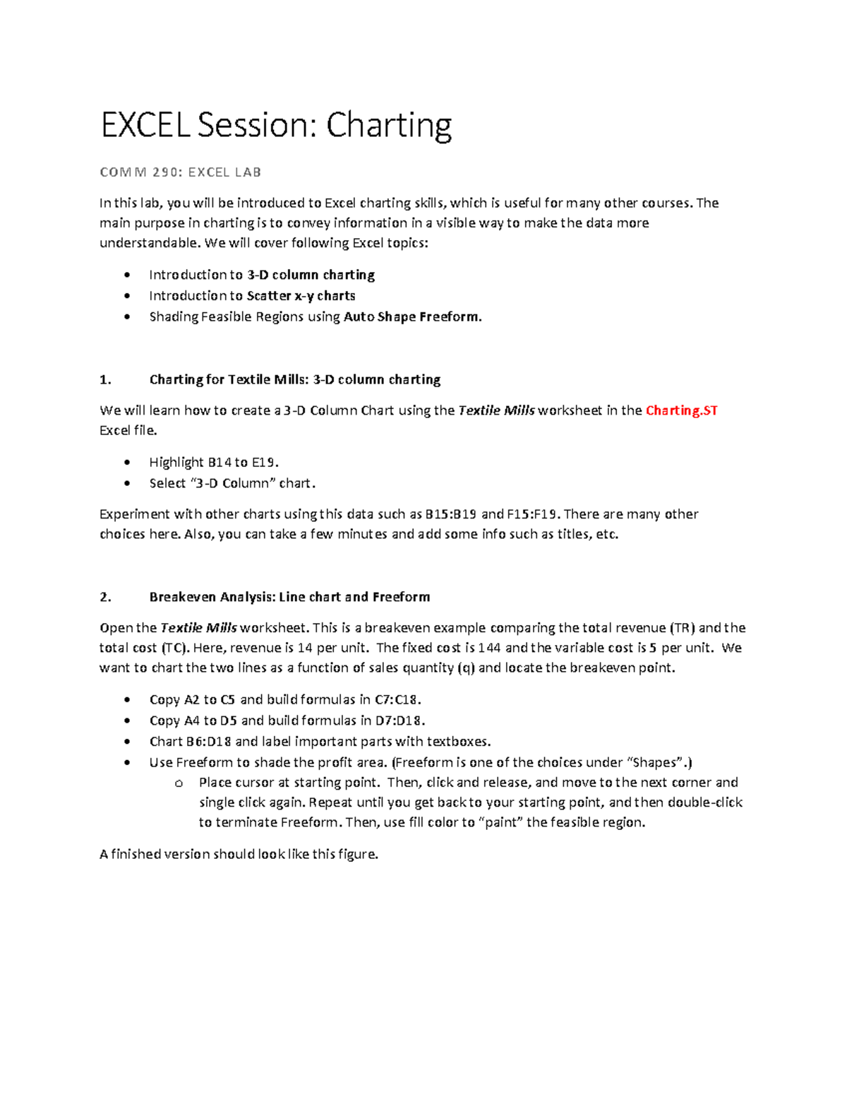 Excel ST I - helps - EXCEL Session: Charting COMM 290: EXCEL LAB In ...