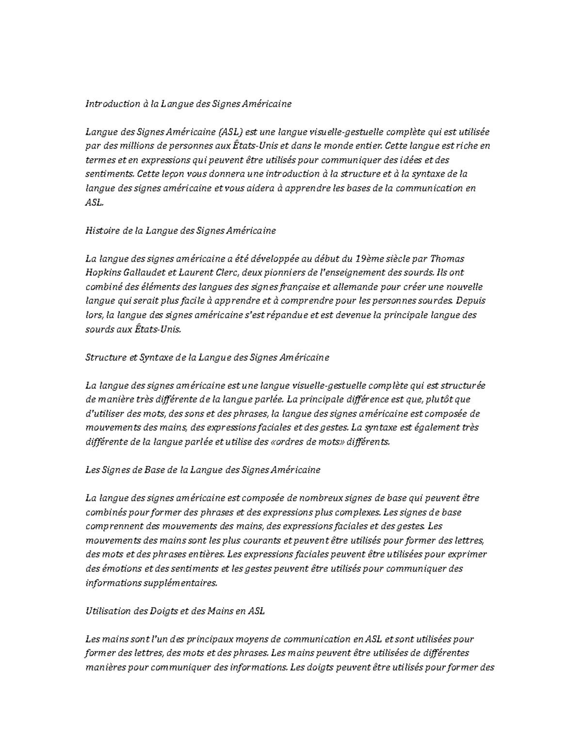 American Sign Language note study - Introduction à la Langue des Signes ...
