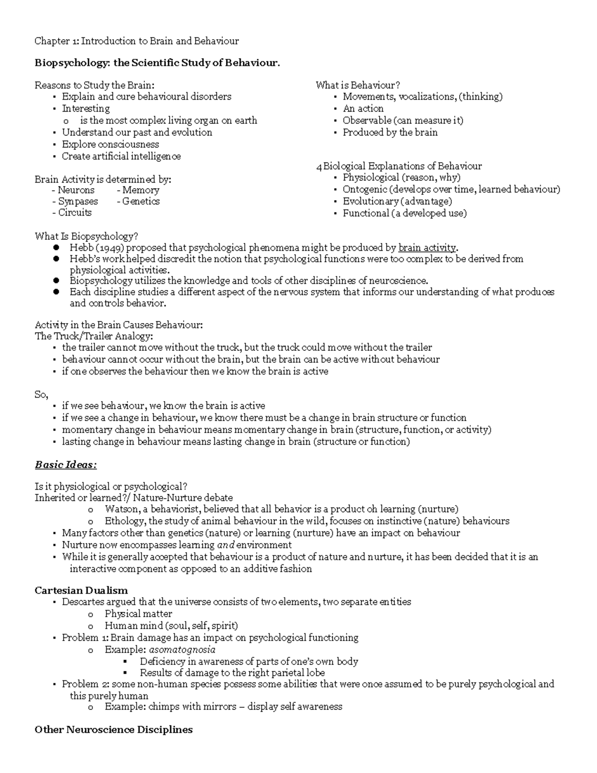 Introduction to Brain and Behaviour Biopsychology - Studocu