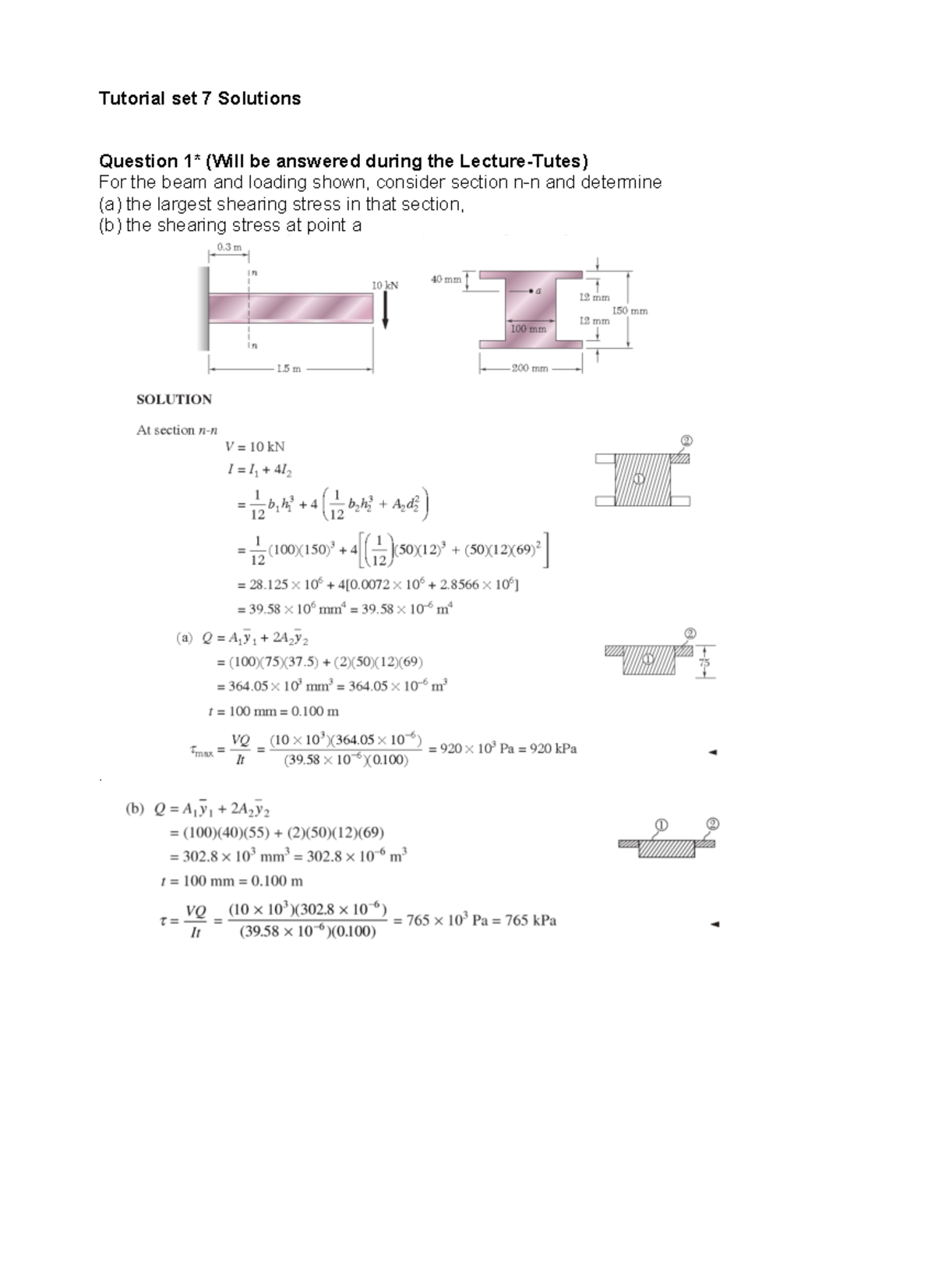 Tutorial sets 6-12 questions and solutions.pdf - Tutorial set 7 Solutions Question 1* (Will be ...