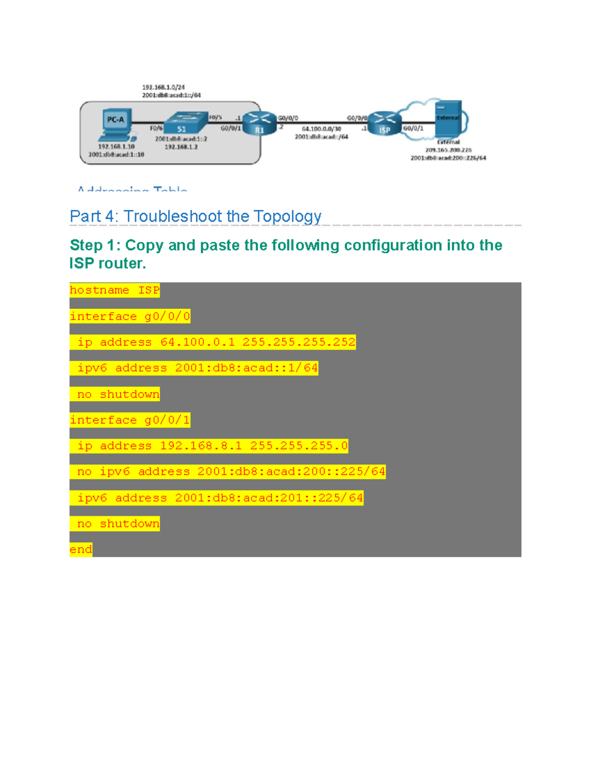 Command - lab - Part 4: Troubleshoot the Topology Step 1: Copy and ...